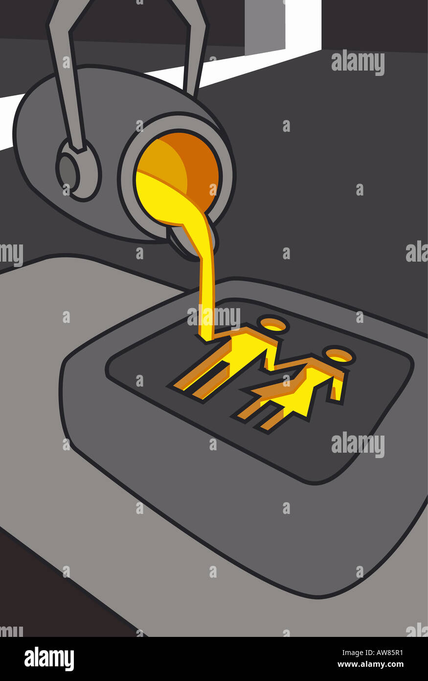 Pouring a mold of a sign with man and woman symbol Stock Photo - Alamy