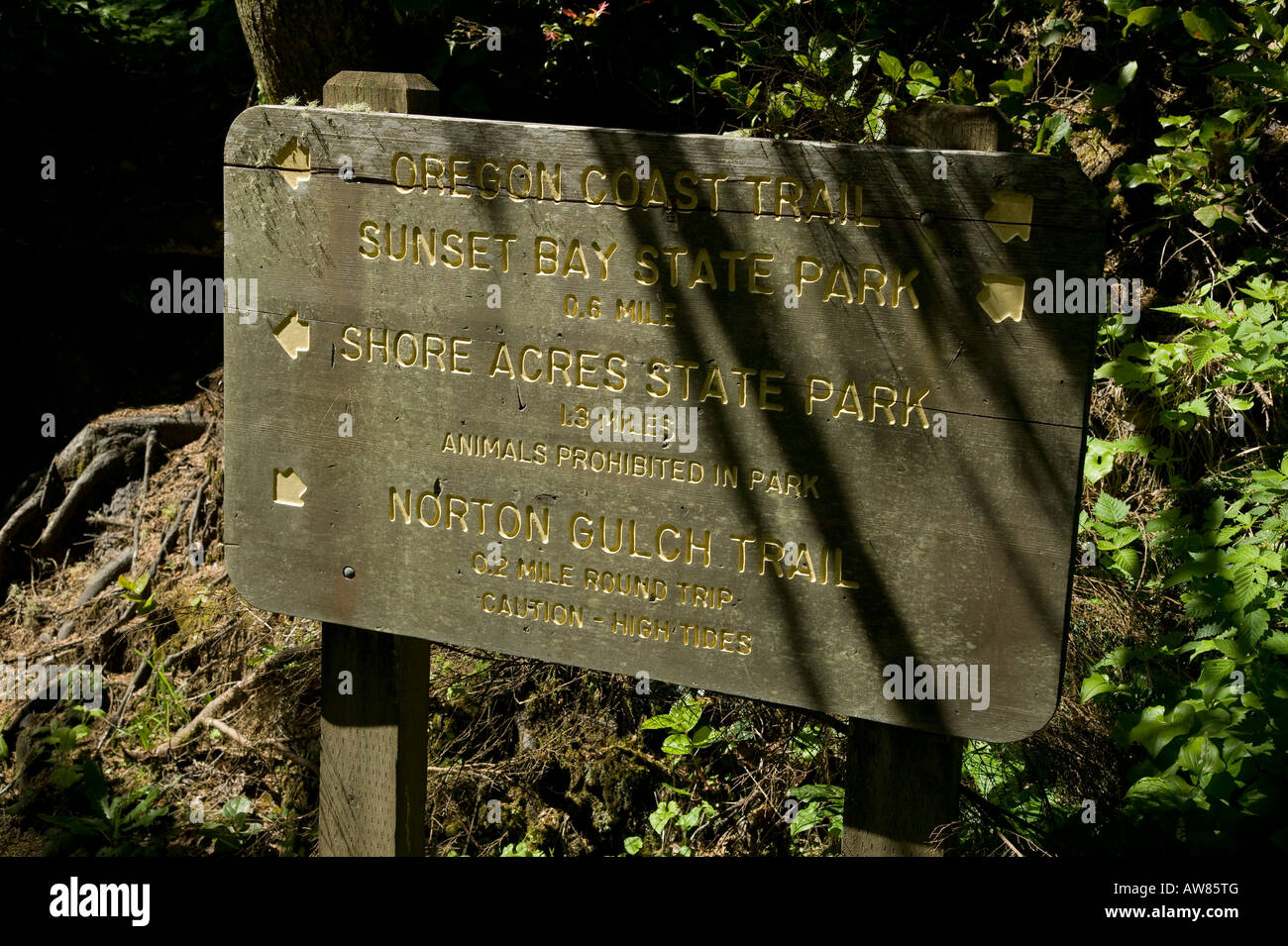 Direction sign Shore Acres State Park, Oregon, USA Stock Photo - Alamy