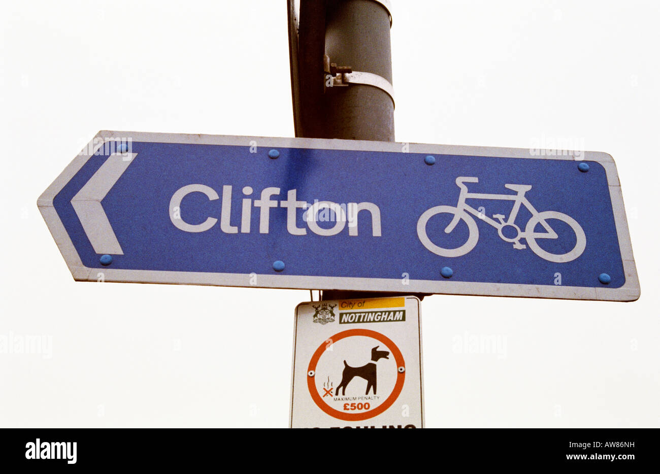 a cycle lane street sign in clifton in blue nottingham Stock Photo - Alamy