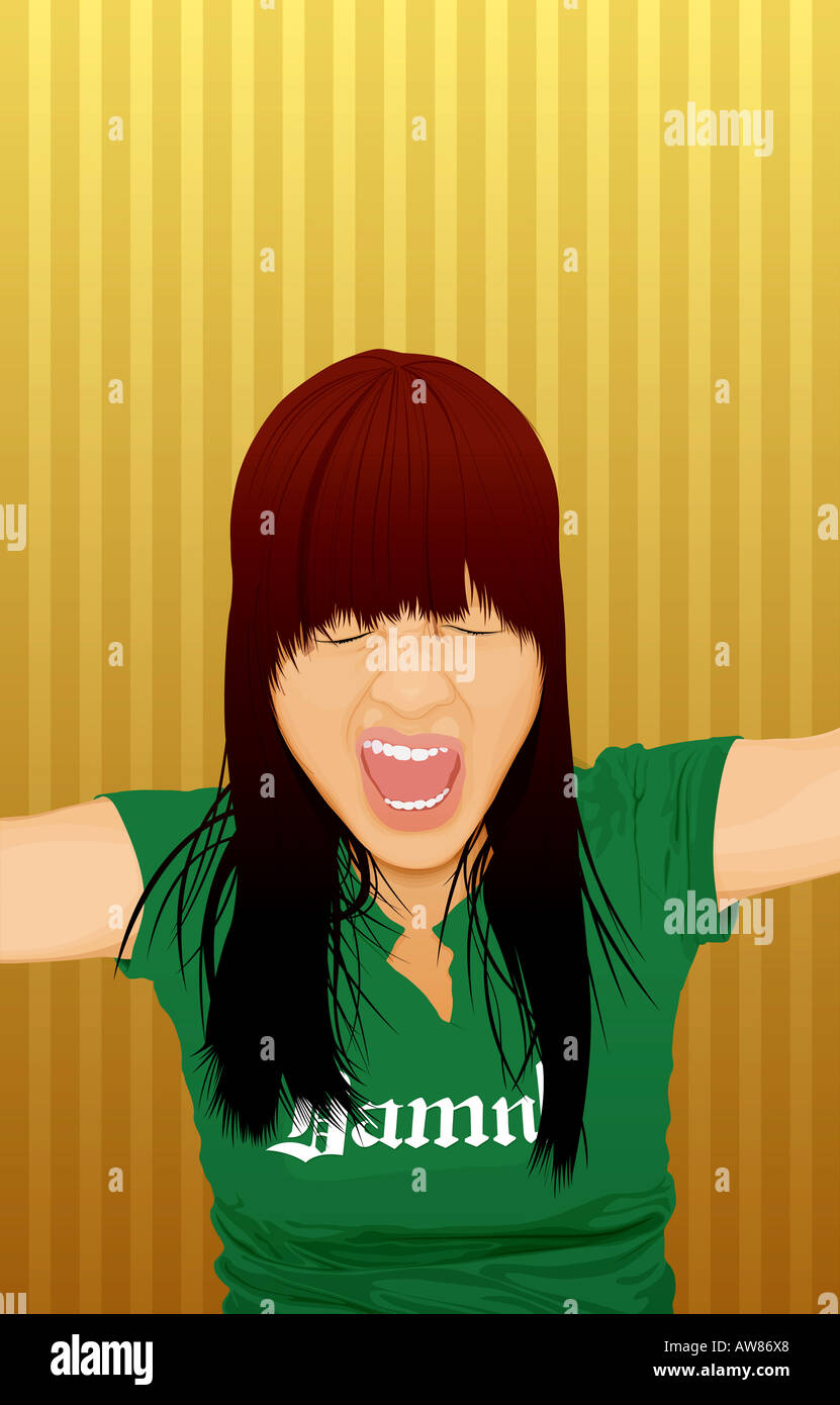 Young woman snarling with eyes closed Stock Photo - Alamy