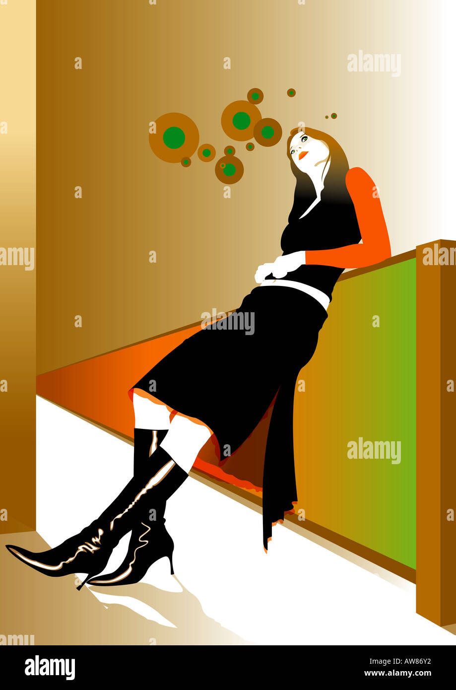 Young woman leaning back on wall Stock Photo - Alamy