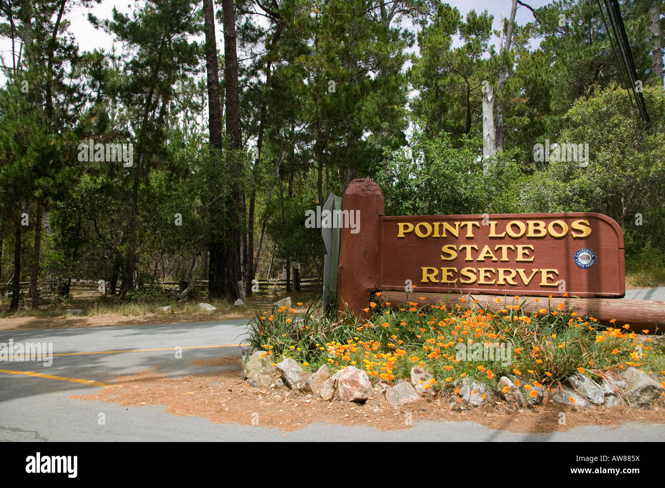 Entrance sign Point Lobos State Reserve, California, USA Stock Photo ...