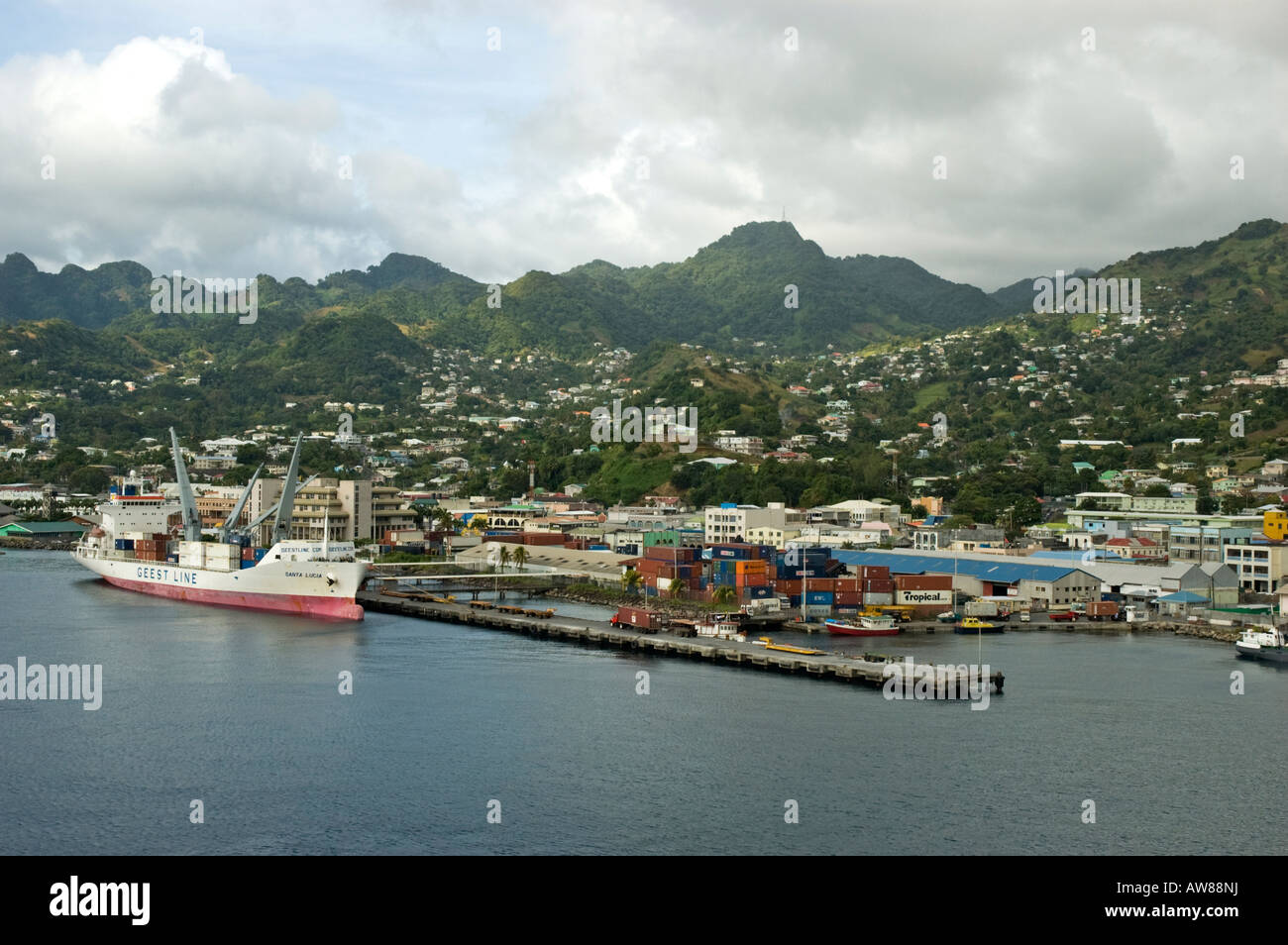 Container Ship loading Bananas in Kingstown Harbour Stock Photo - Alamy