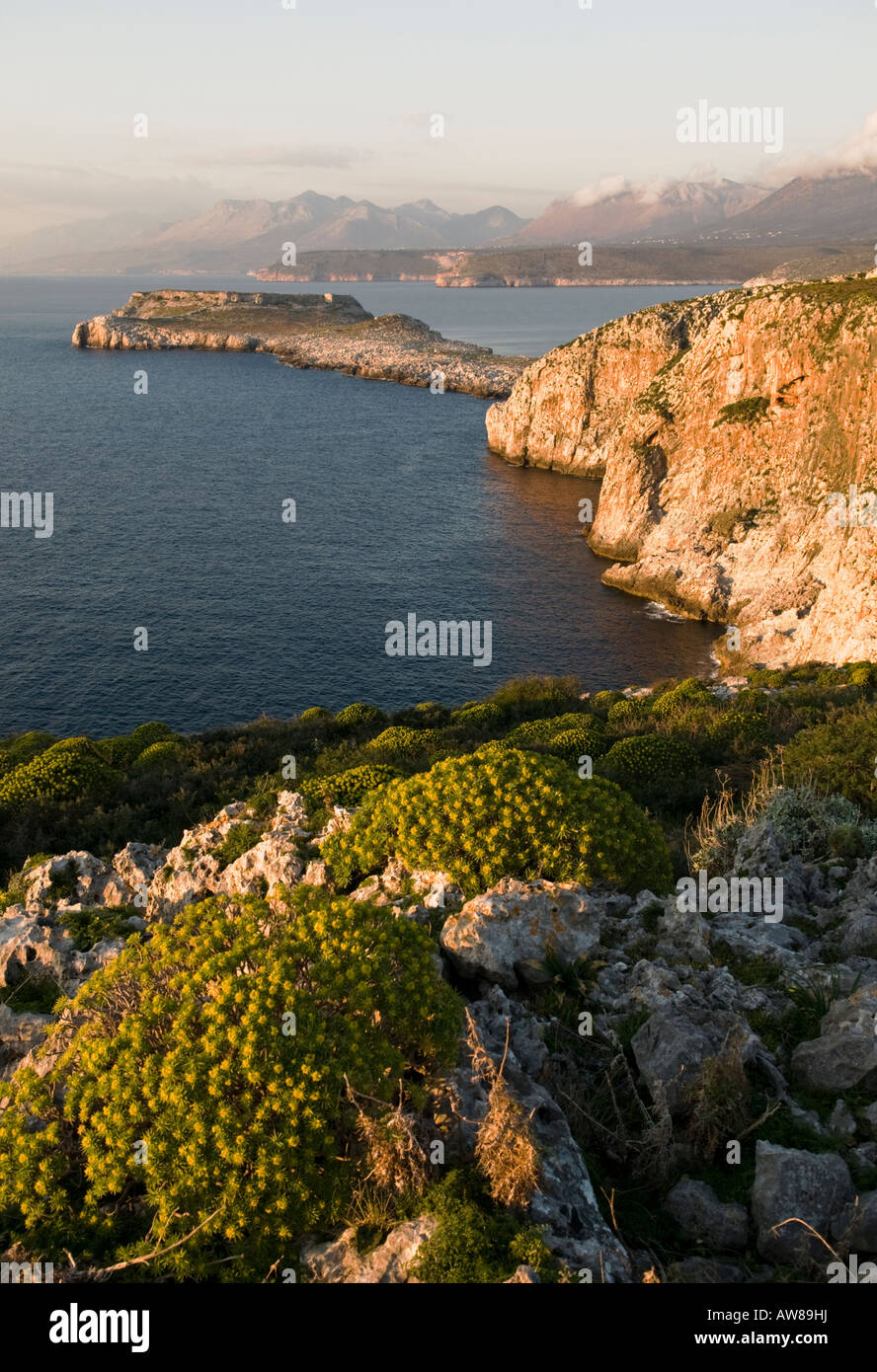 The Tigani peninsula in the Deep Mani with the Taygetos mountains in ...