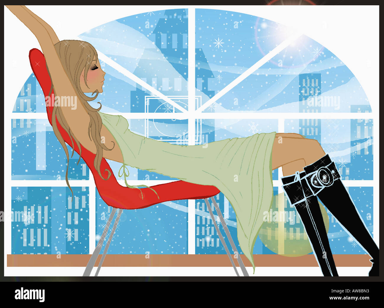 Cartoon illustration woman leaning on hi-res stock photography and ...