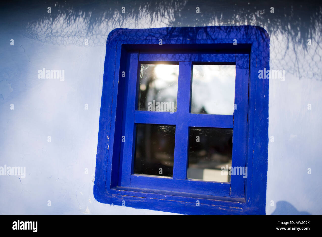 blue wooden window of an old cottage house Stock Photo - Alamy