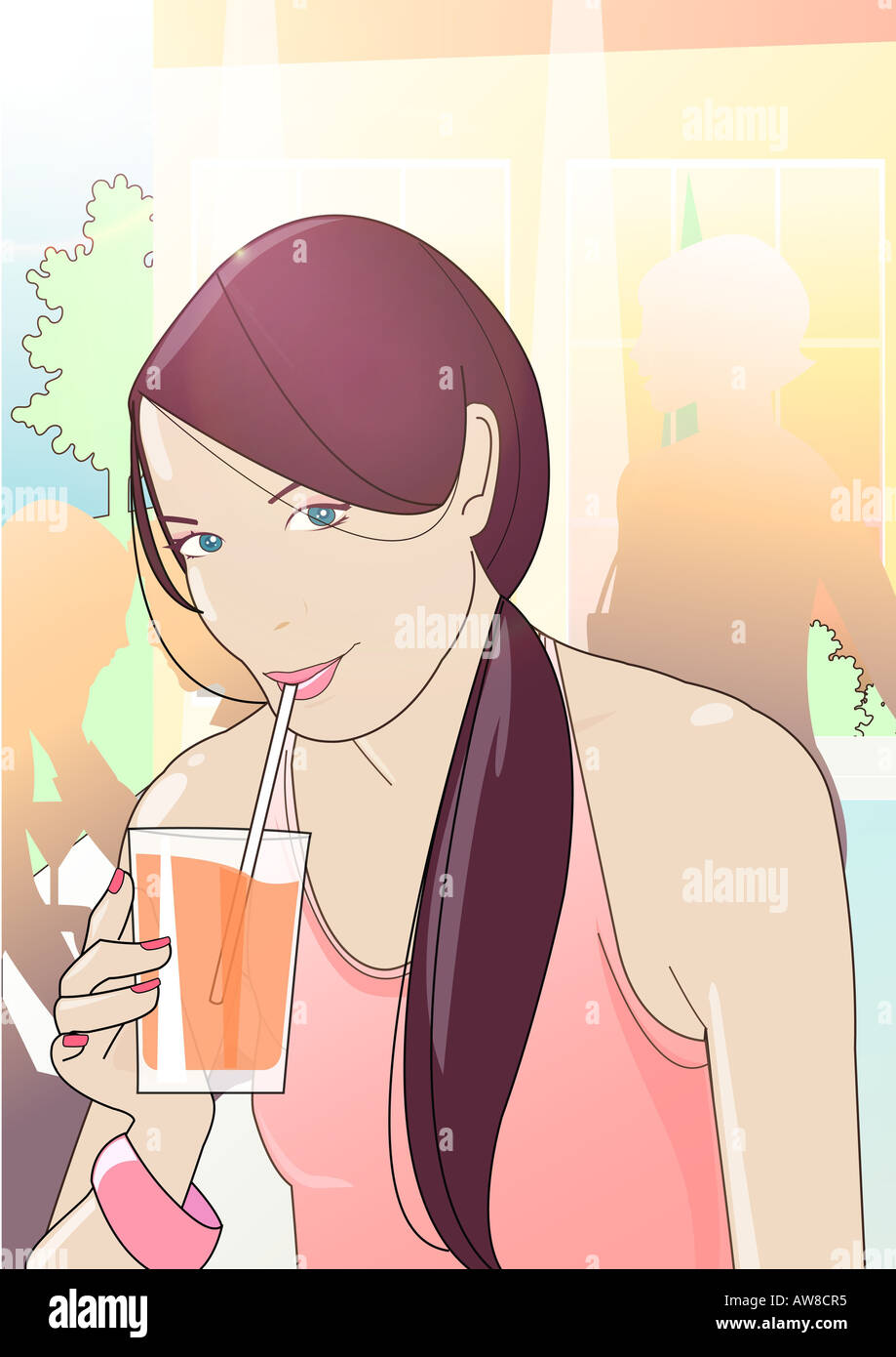 Woman drinking water through straw hi-res stock photography and images - Alamy