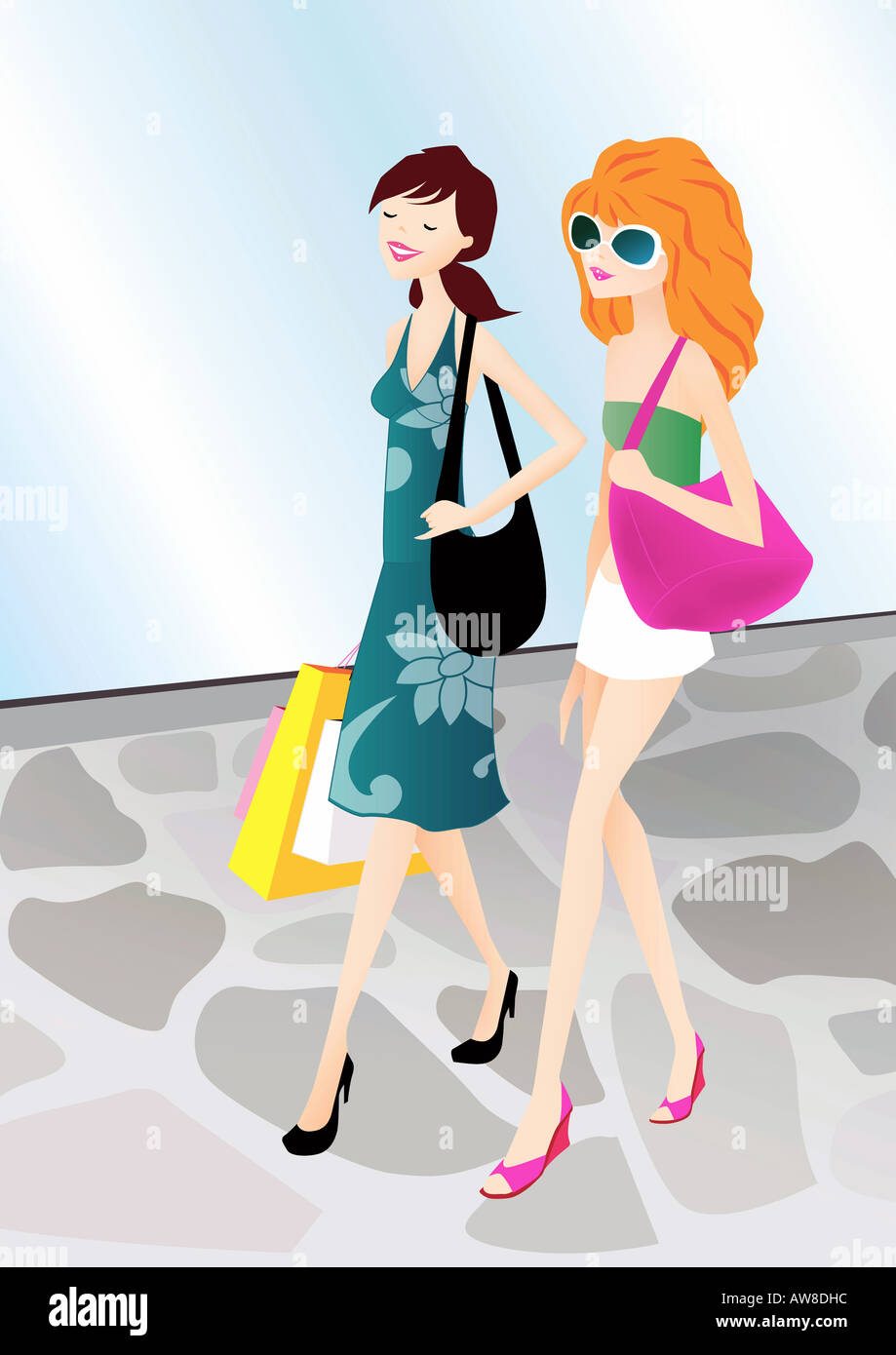 Women walking with purses and shopping bags Stock Photo - Alamy