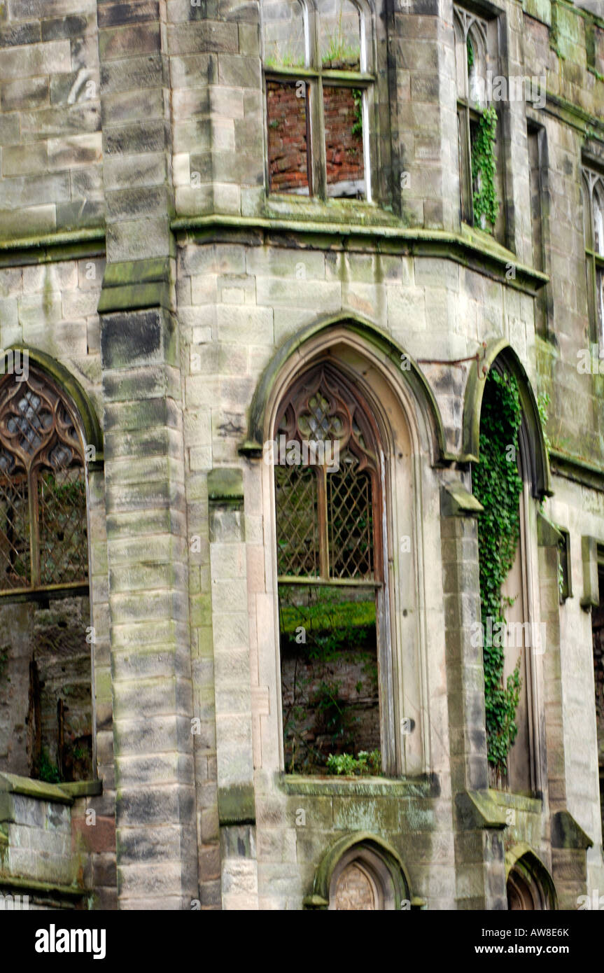 a derelict old fashioned gothic arches arched styled building with ...
