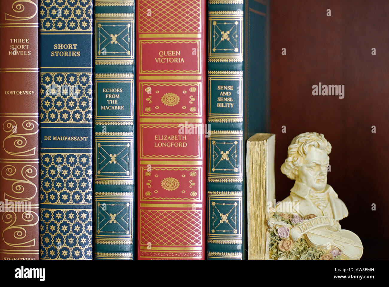 Leather Bound Books Detail (Close-up) with Book End Stock Photo - Alamy