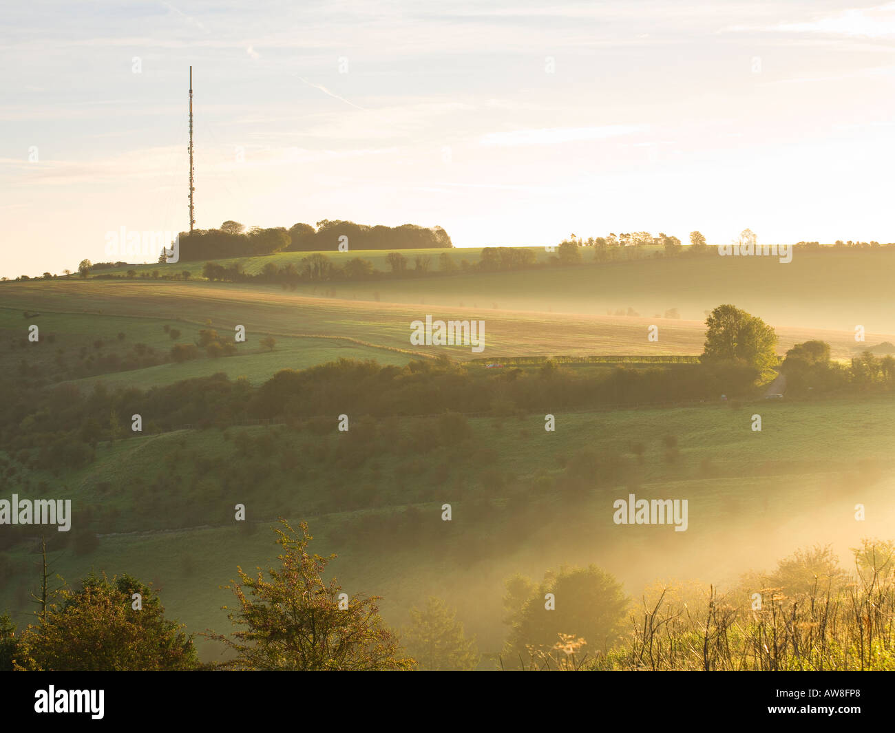 View of Hannington radio mast from Watership Down The Warren North ...