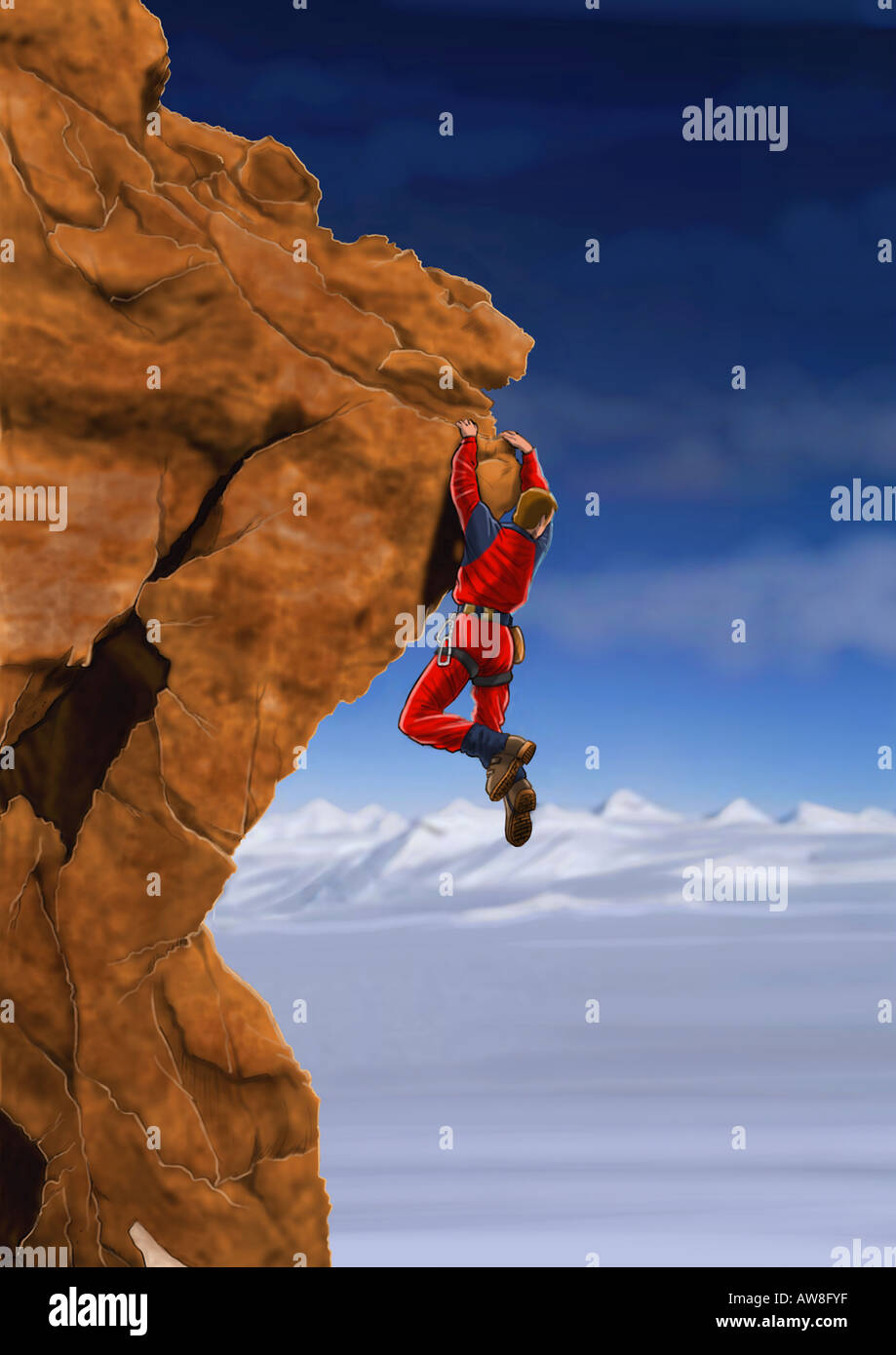 Rockclimber hanging off a cliff Stock Photo - Alamy