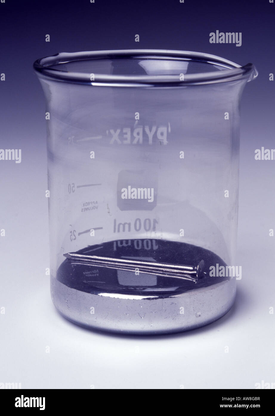 An iron nail floating on mercury Stock Photo - Alamy