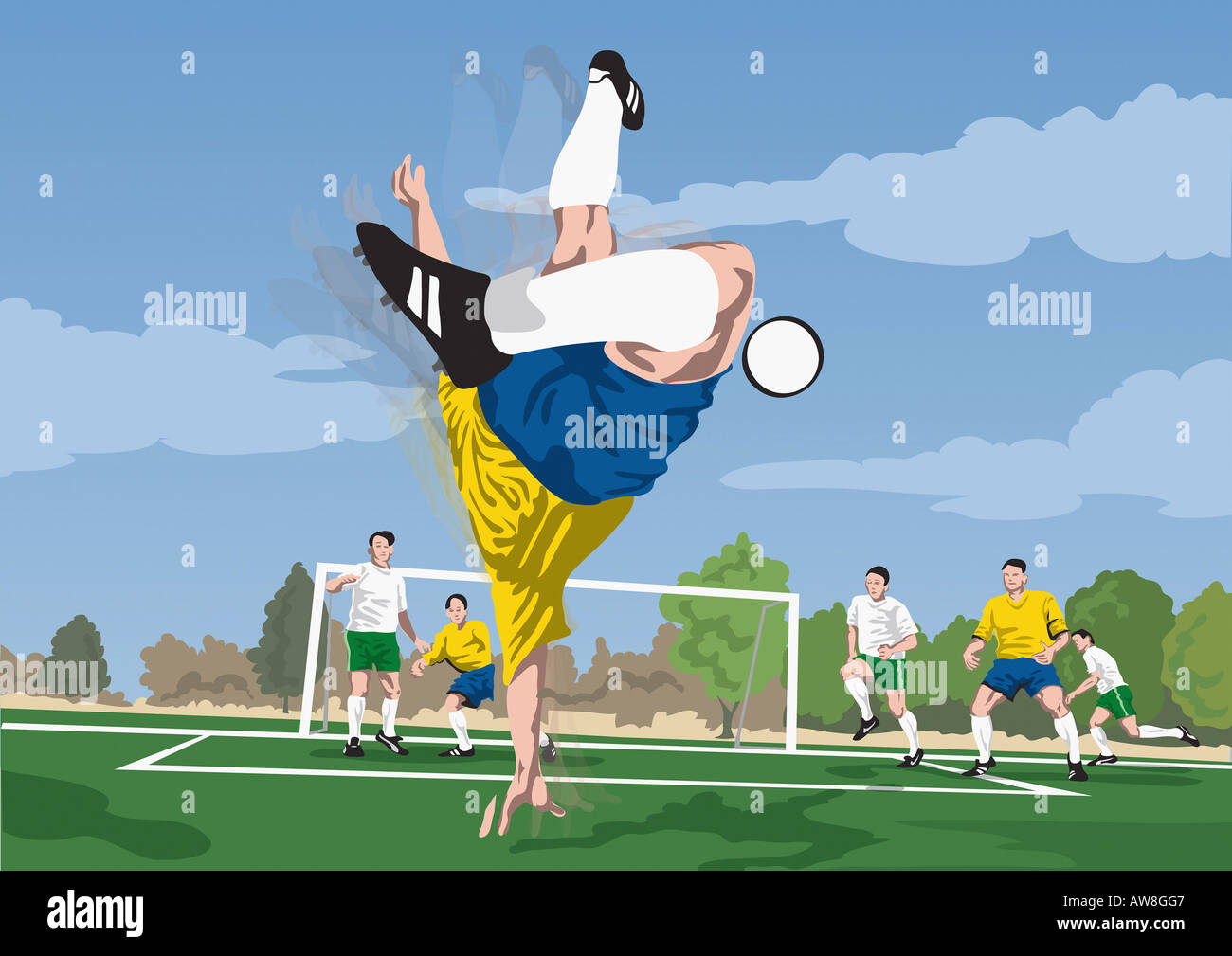 Soccer player diving for the ball Stock Photo - Alamy