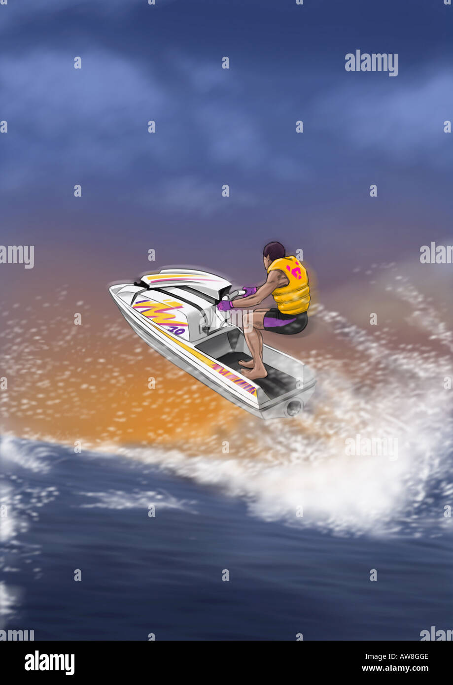 Man sailing through the air on a jetski Stock Photo - Alamy