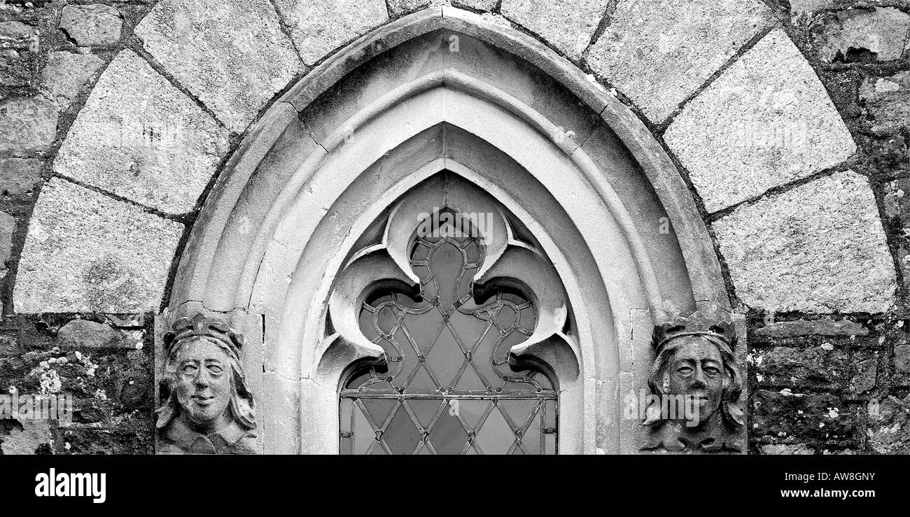 Architectural detail close up of a gothic arched church window with ...