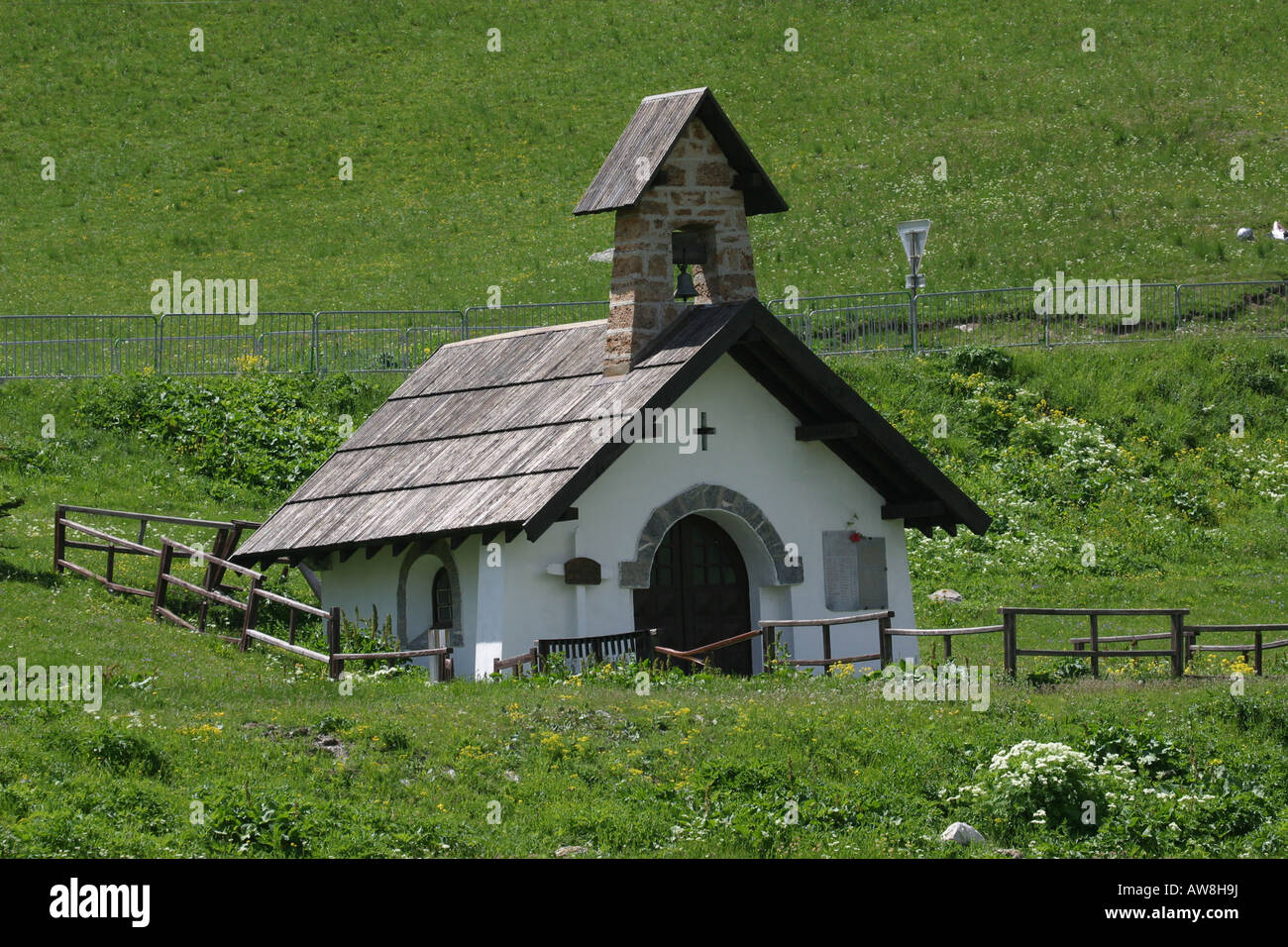 Alpine church, chapel, steeple green alpage horizontal Stock Photo - Alamy