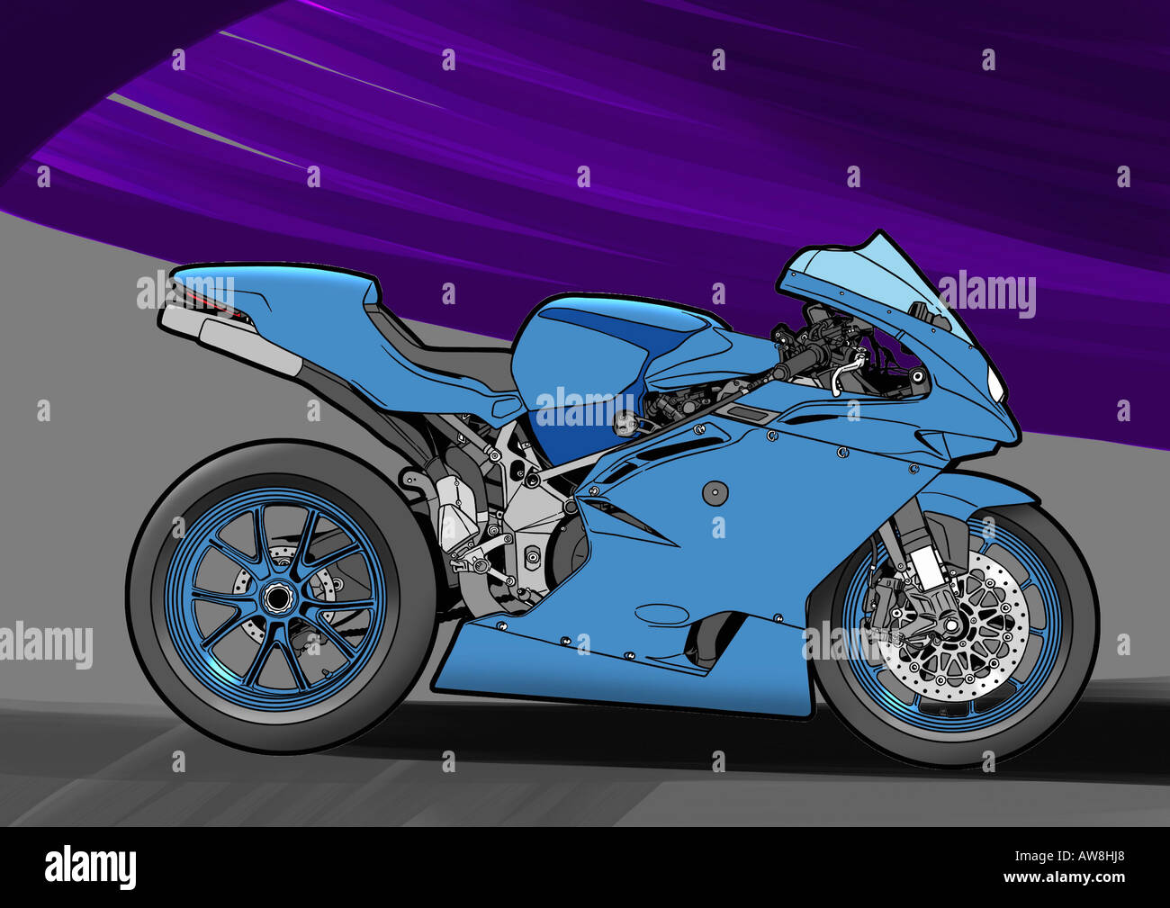 Blue street racing motorbike with blue and black background Stock Photo ...