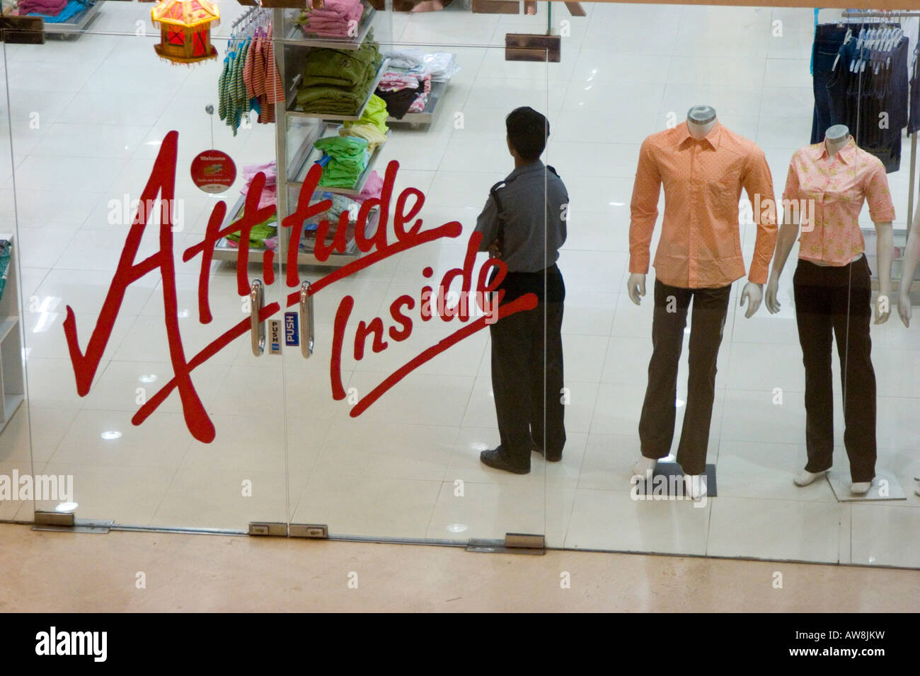 Security guard with attitude inside a modern Indian shopping mall and ...