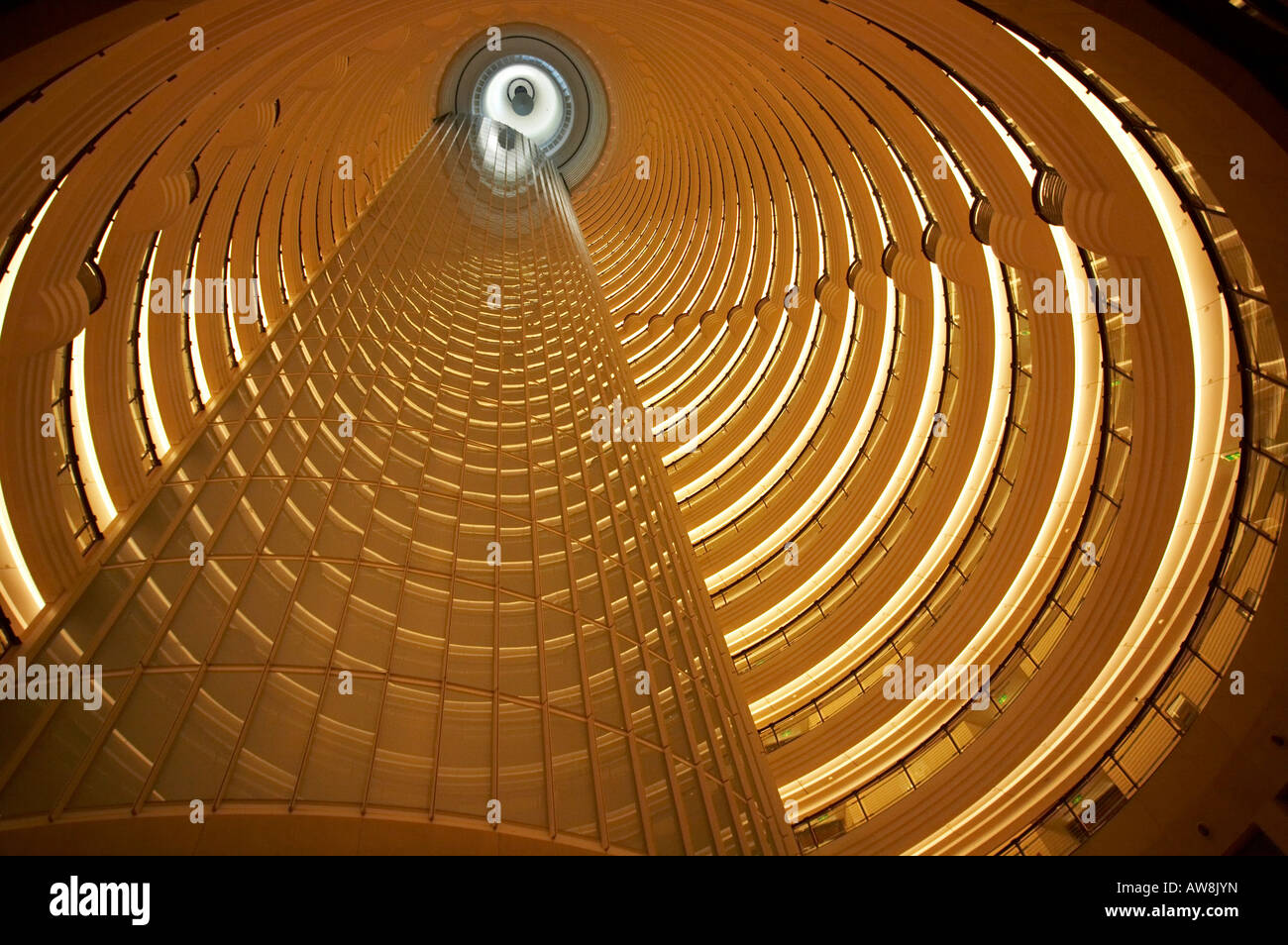 Interior atrium view of Grand Hyatt Hotel occupying floors 53 to 87 of ...