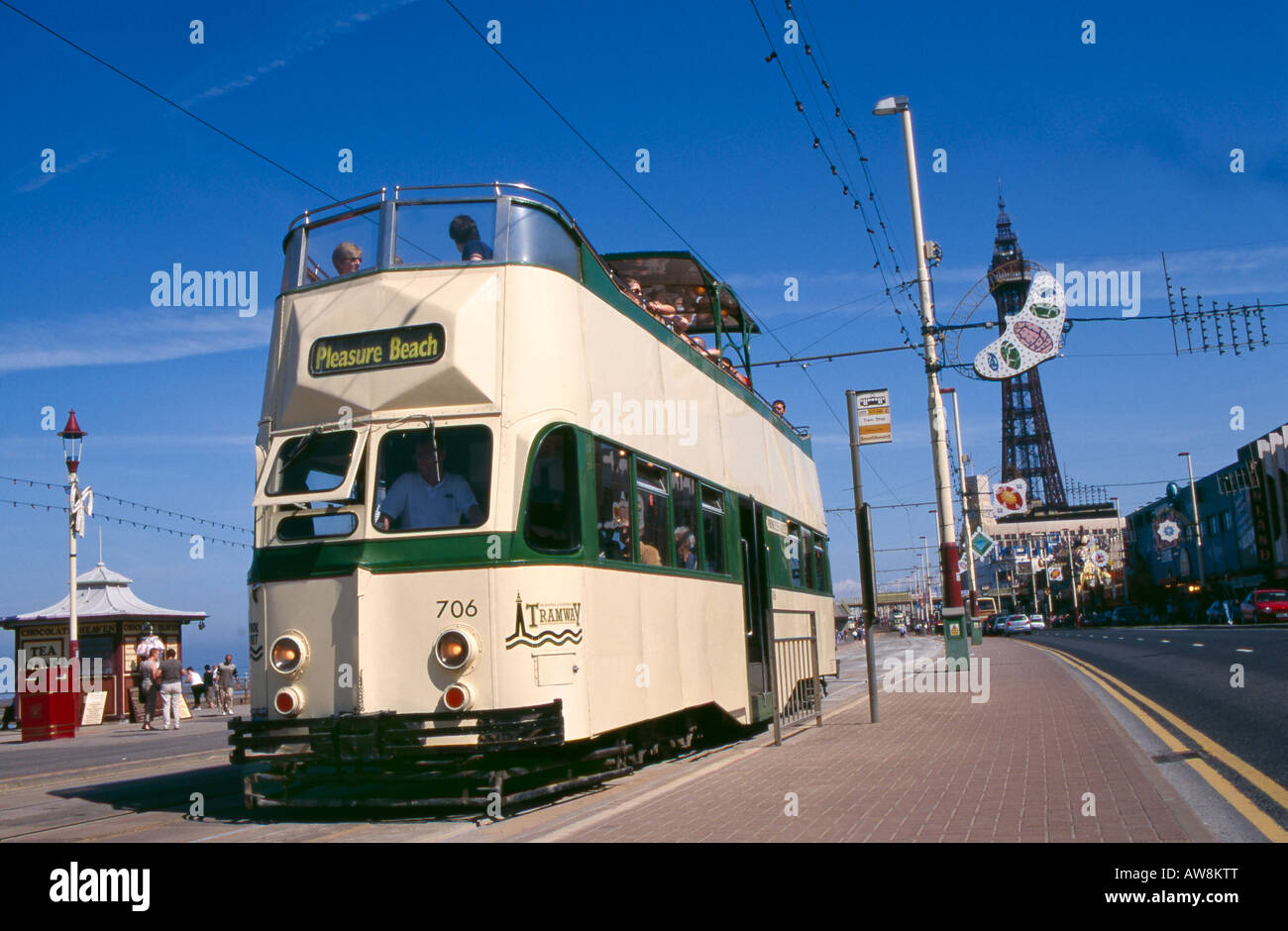 tram at a tram stop on the promenade in blackpool, england Stock Photo ...
