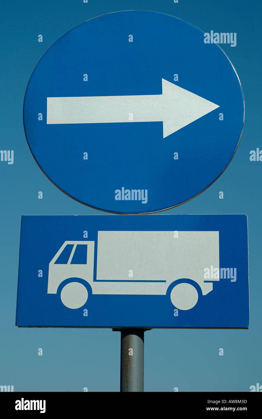 Road Traffic Sign Showing Right Turning Ahead Only Stock Photo - Alamy