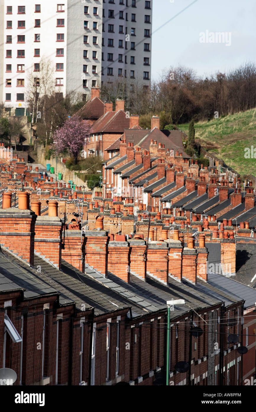 Terraced houses and a block of flats in Sneinton, Nottingham, UK Stock ...