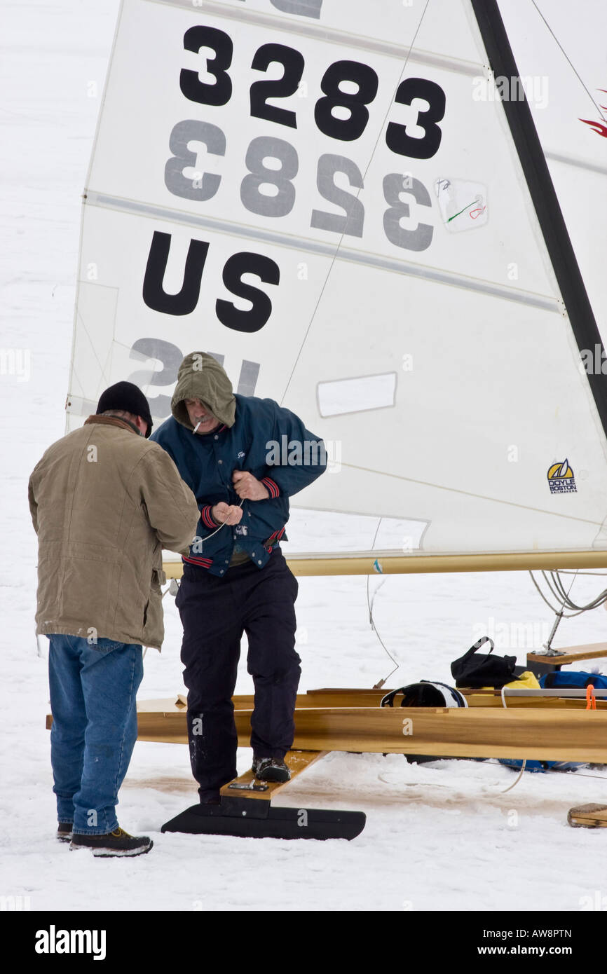 Ice sailing on the frozen Lake Erie in Toledo Ohio USA US winter sport ...