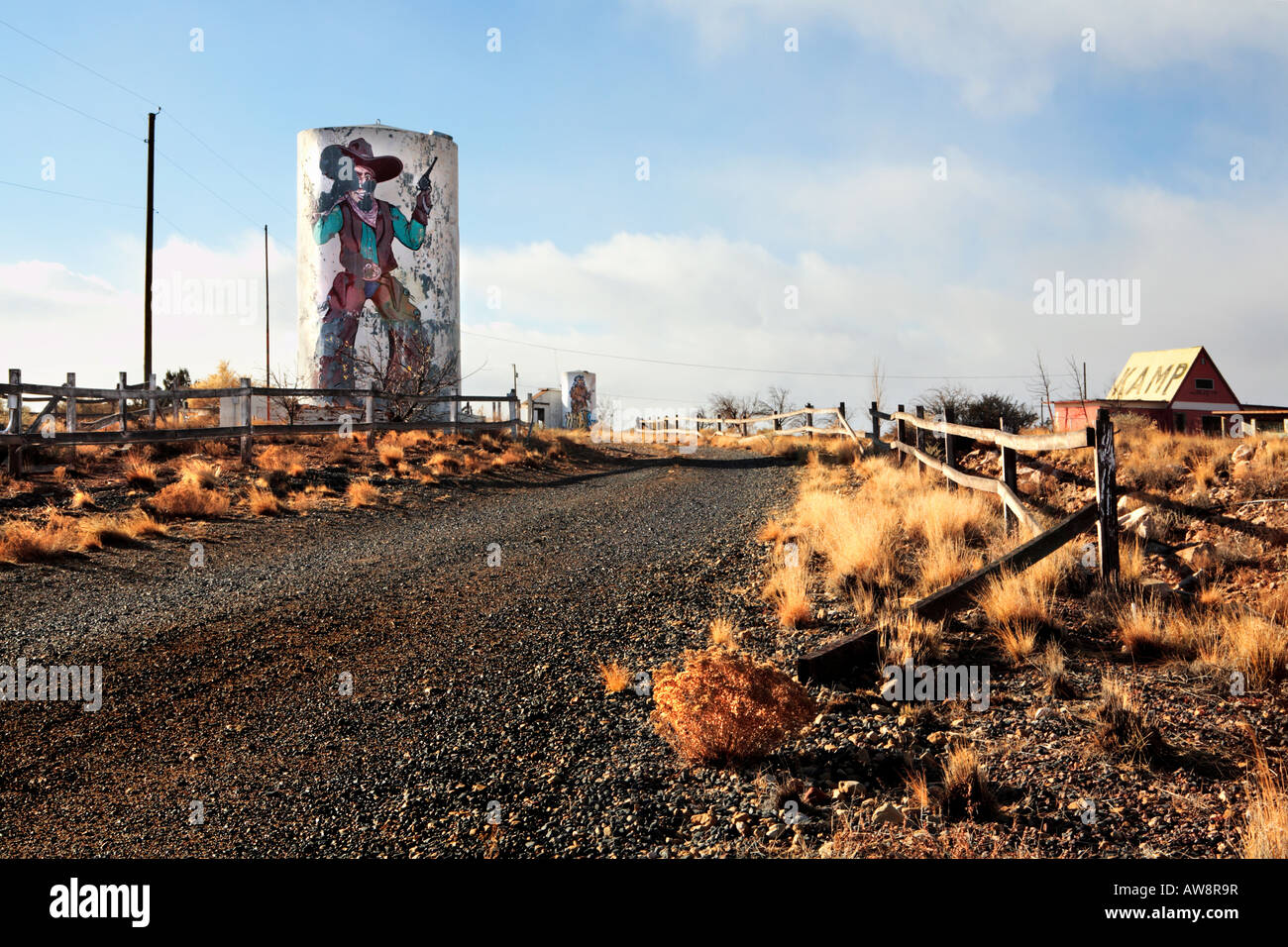 PAINTED SILOS AND ABANDONED BUILDING ON ROUTE 66 IN THE GHOST TOWN OF ...
