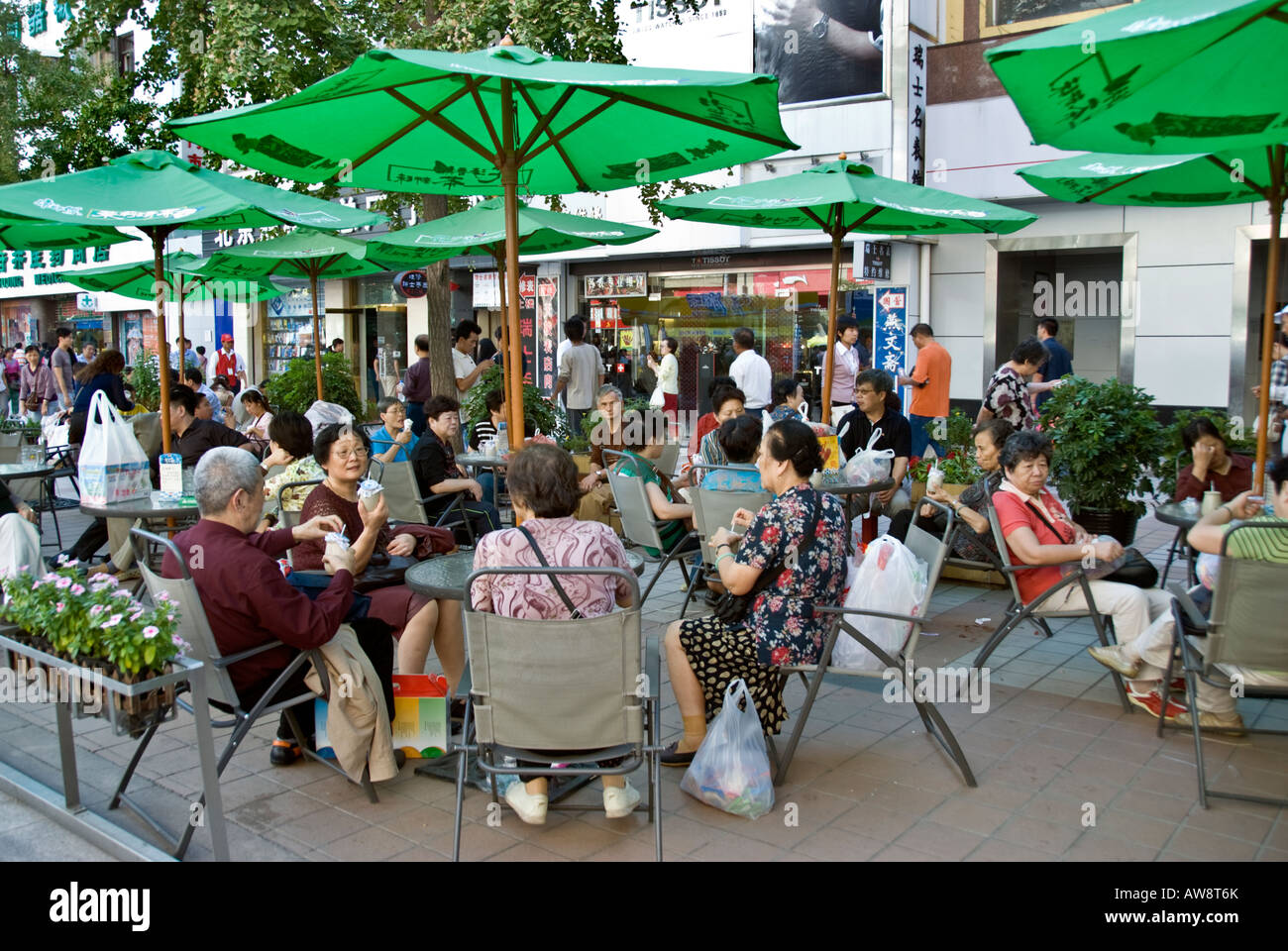 Beijing CHINA, Crowded Chinese Women Taking "Tea Break" on Cafe Terrace ...