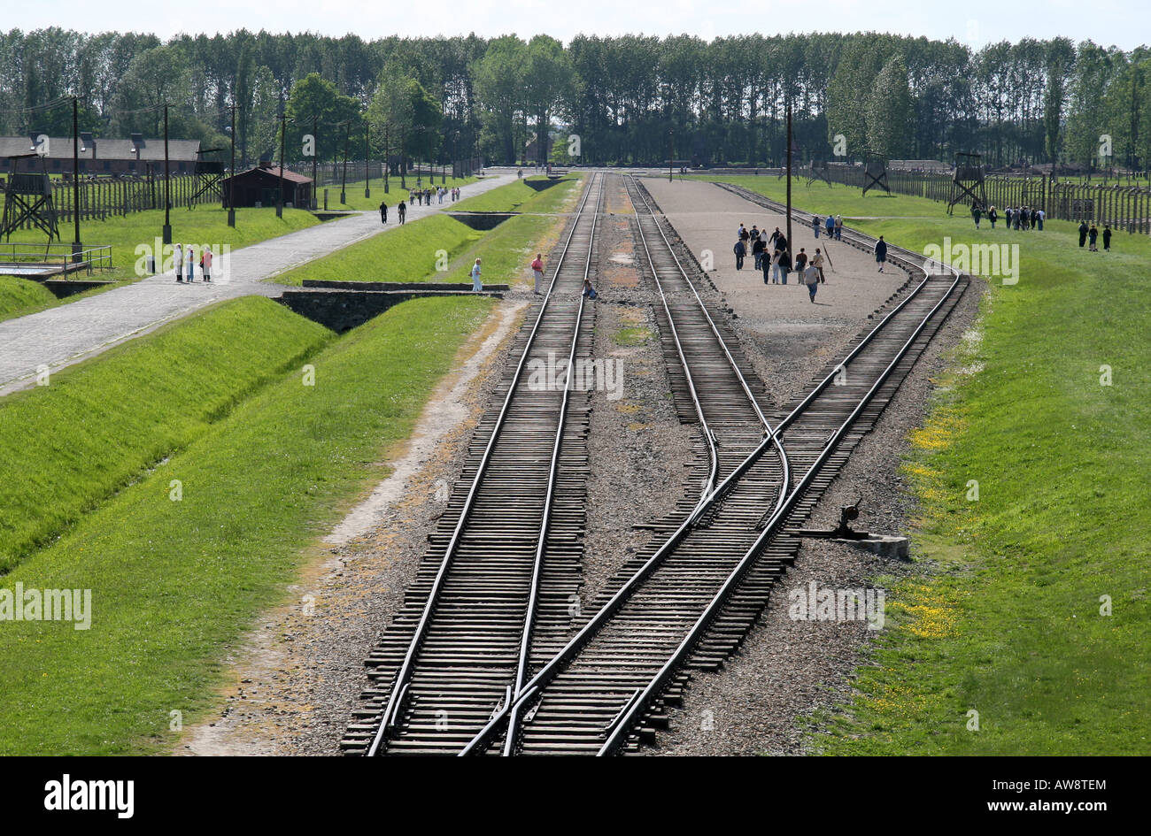 The railway tracks in the former Nazi concentration camp at Auschwitz ...