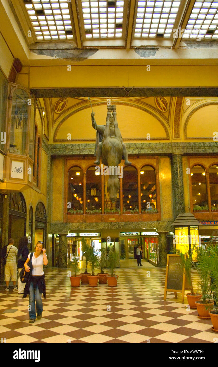 Lucerna pasaz with David Cernys Horse statue in central Prague the ...