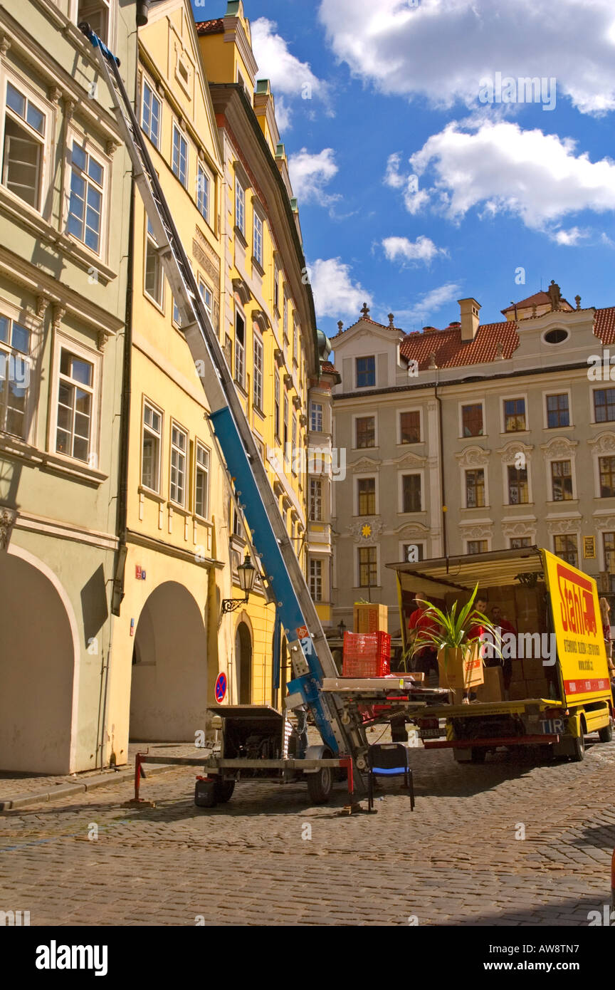 Moving house in the old town district of Prague the capital of Czech ...