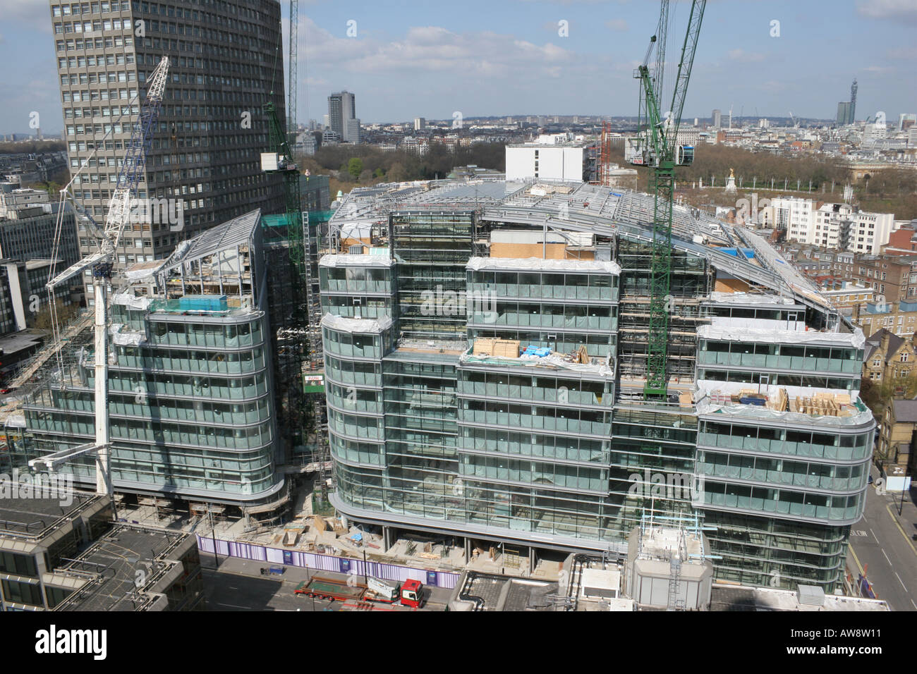 Aerial shot construction site cranes hi-res stock photography and ...