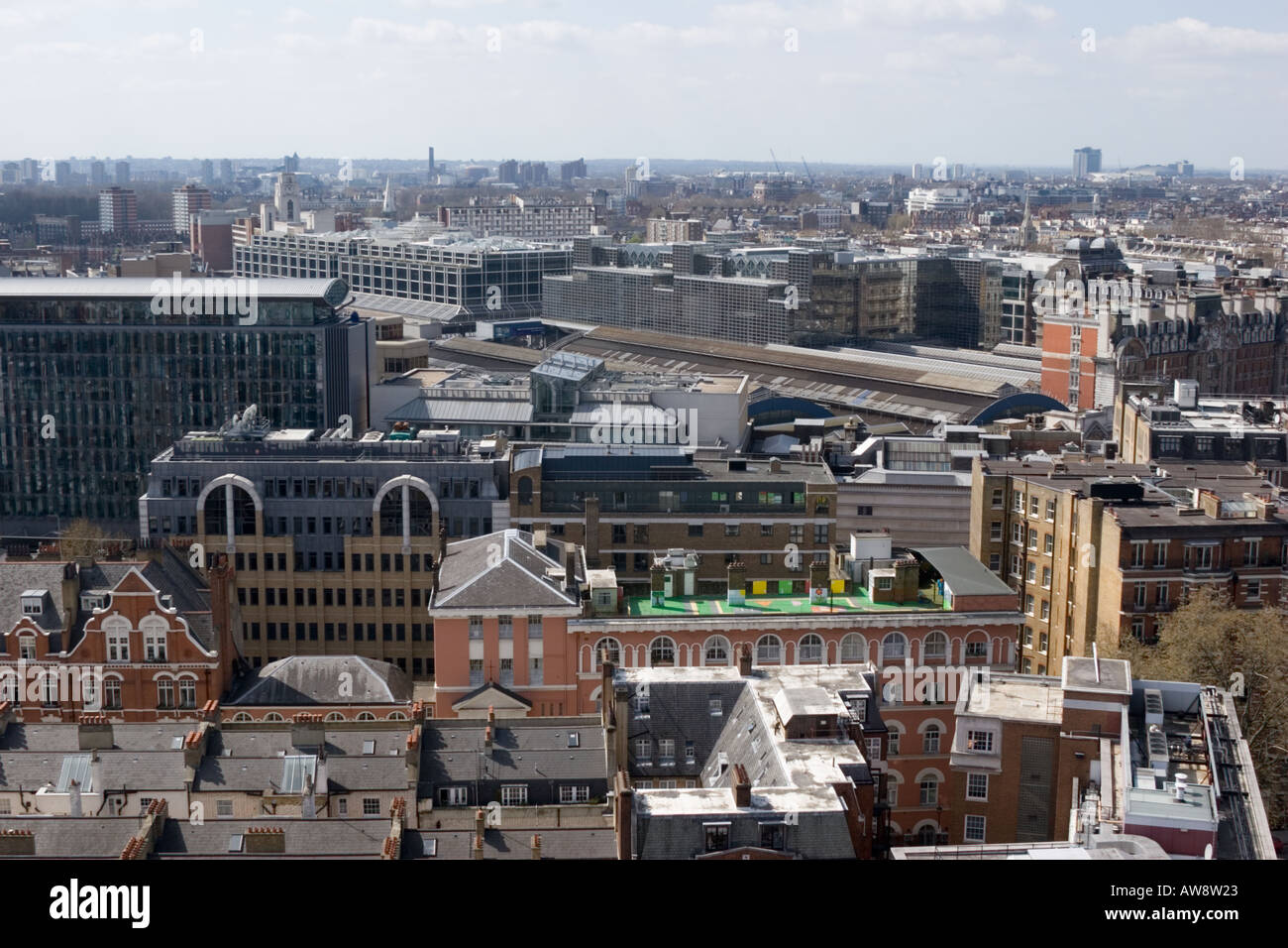 Roof top view of Victoria area looking across railway station, local ...