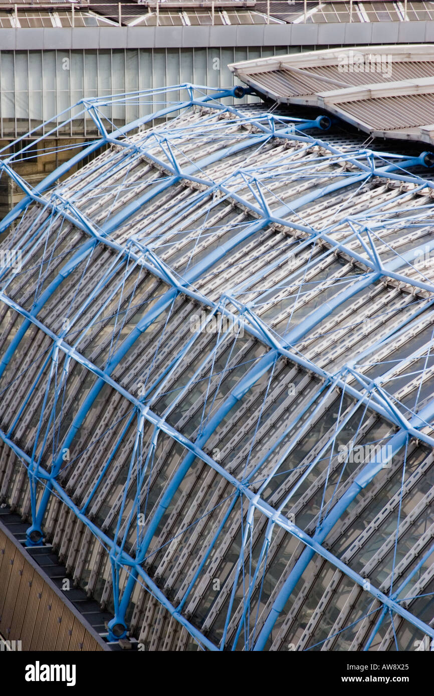 Detailed architectural shot of Eurostar roof structure including blue ...