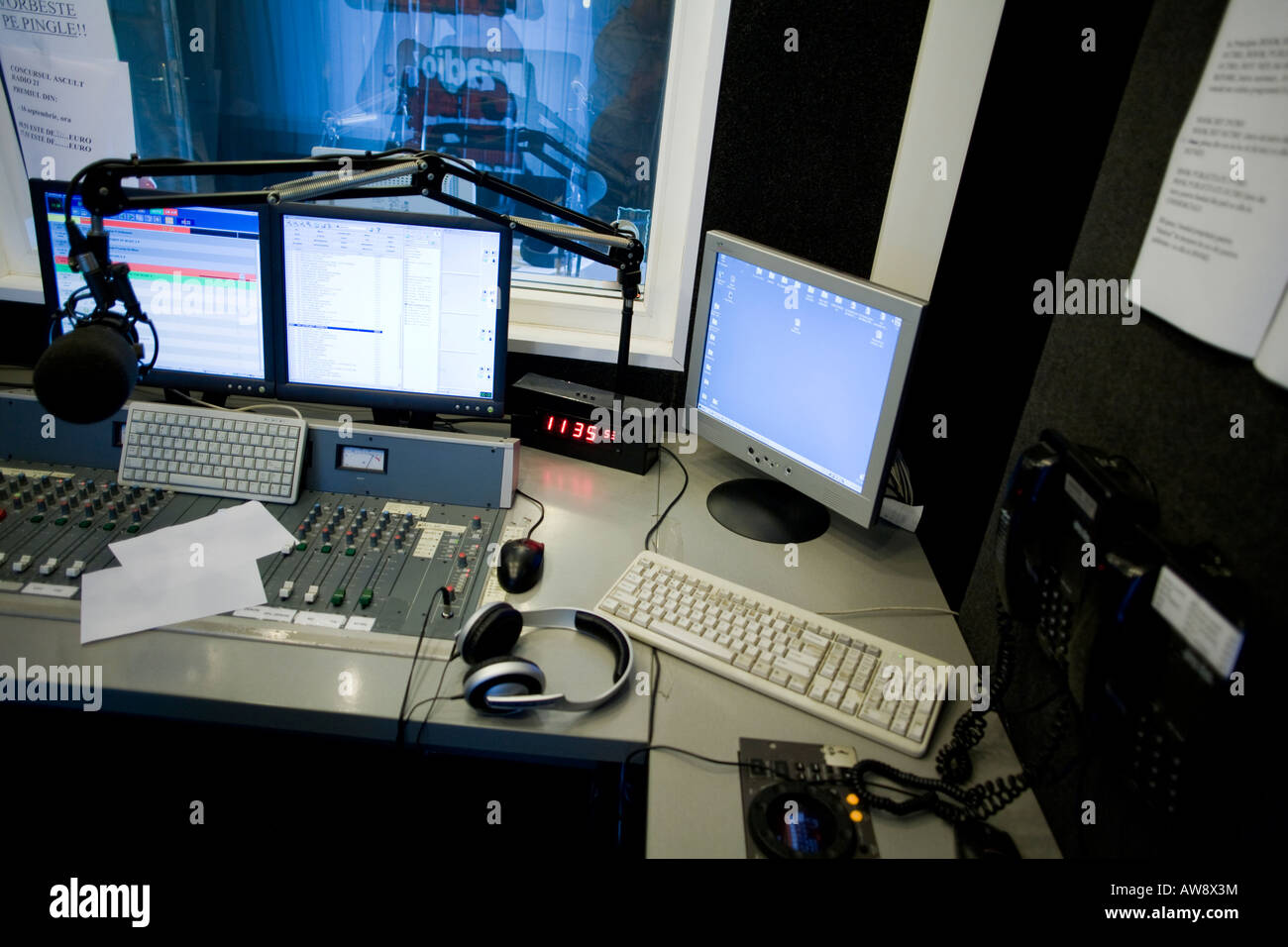 interior of a radio station studio with keyboards and displays Stock ...