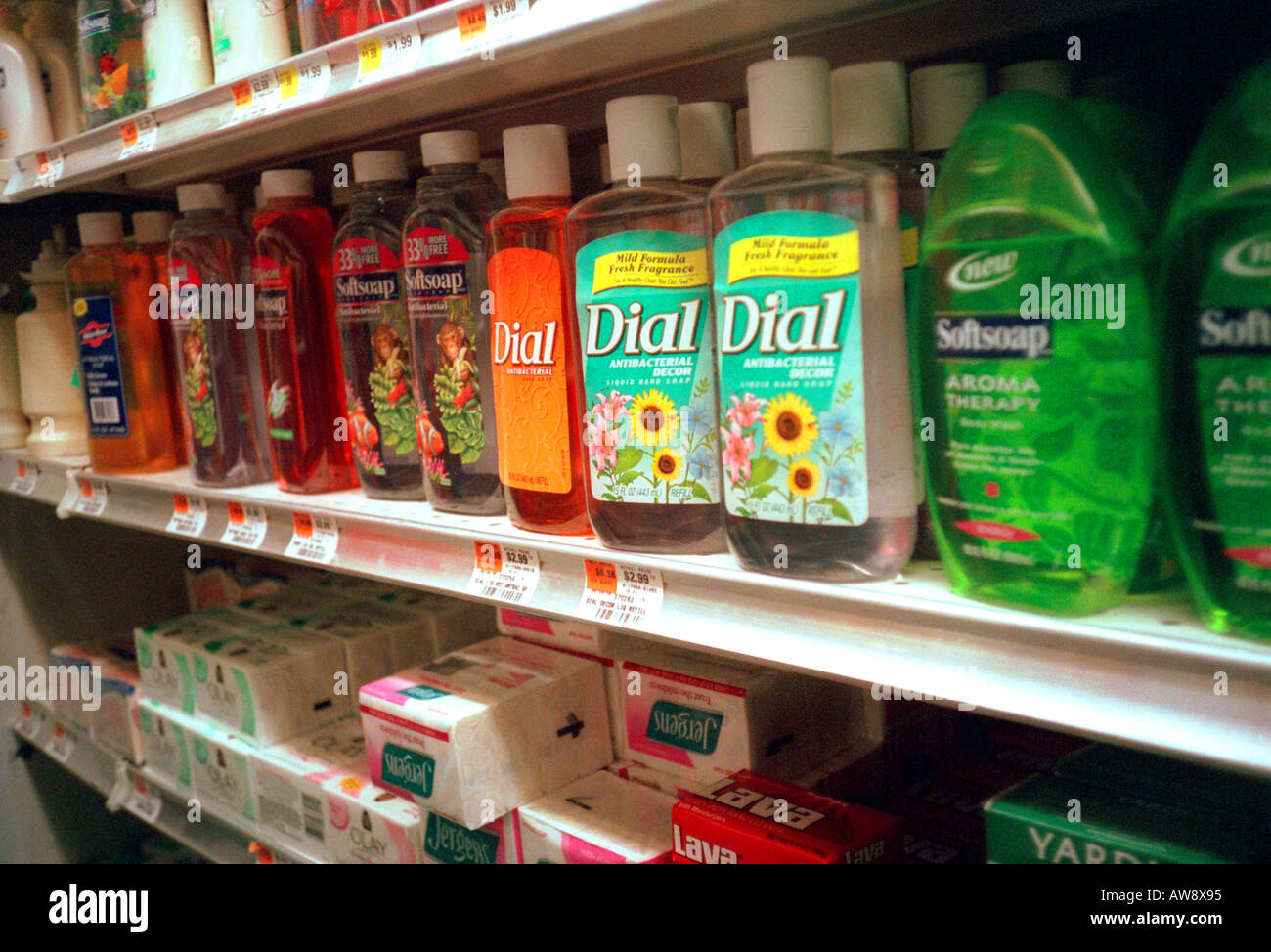 Anti bacterial and other soaps on a supermarket shelf Stock Photo - Alamy