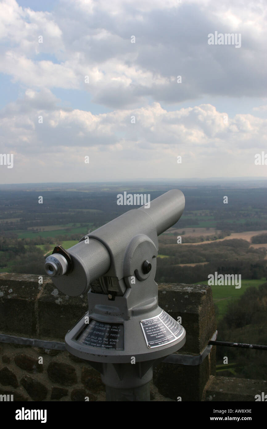 silver telescope looking across surrey countryside with clouds Stock ...