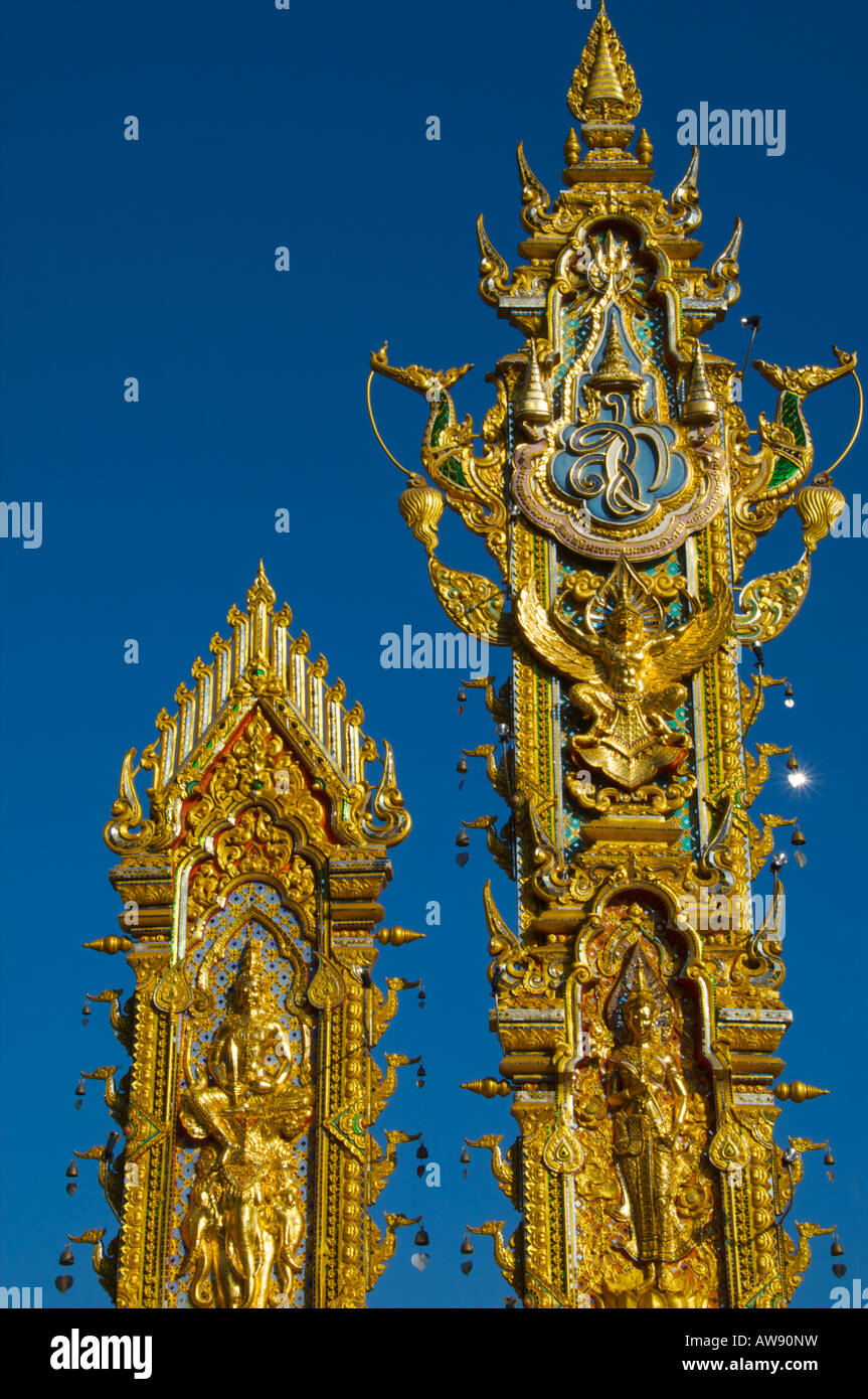 Gold buddhist totems at Sop Ruak Golden Triangle northern Thailand ...