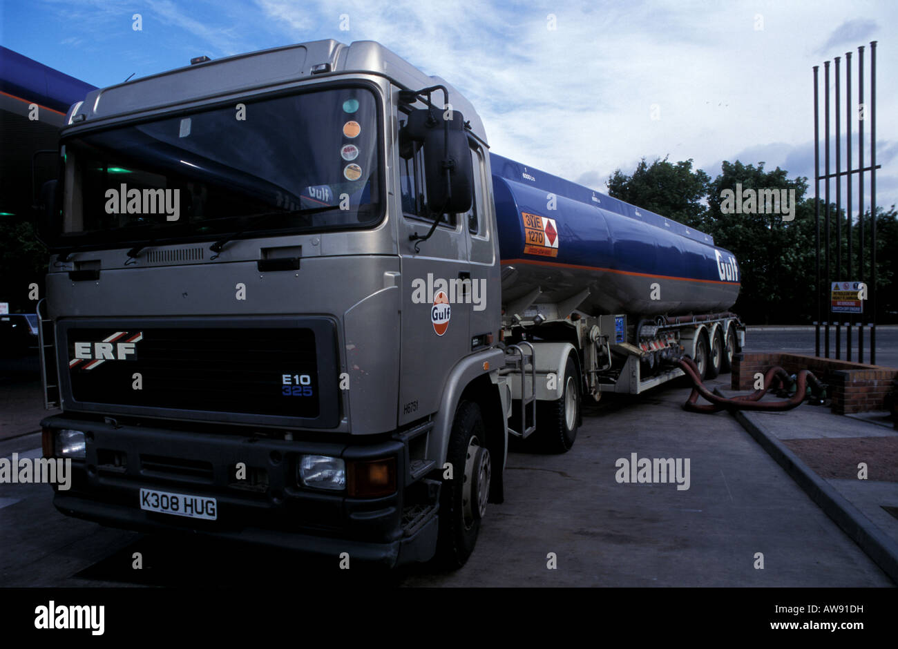 Petrol tanker delivering fuel to a filling station Stock Photo - Alamy
