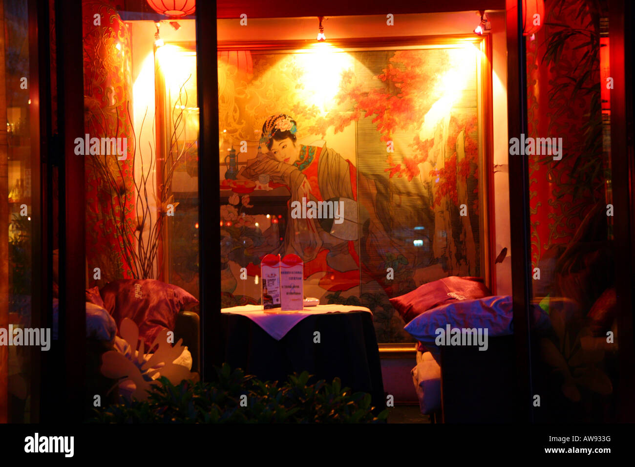 Decorated interior of a café/bar room on Lotus Lane, Beijing, China ...