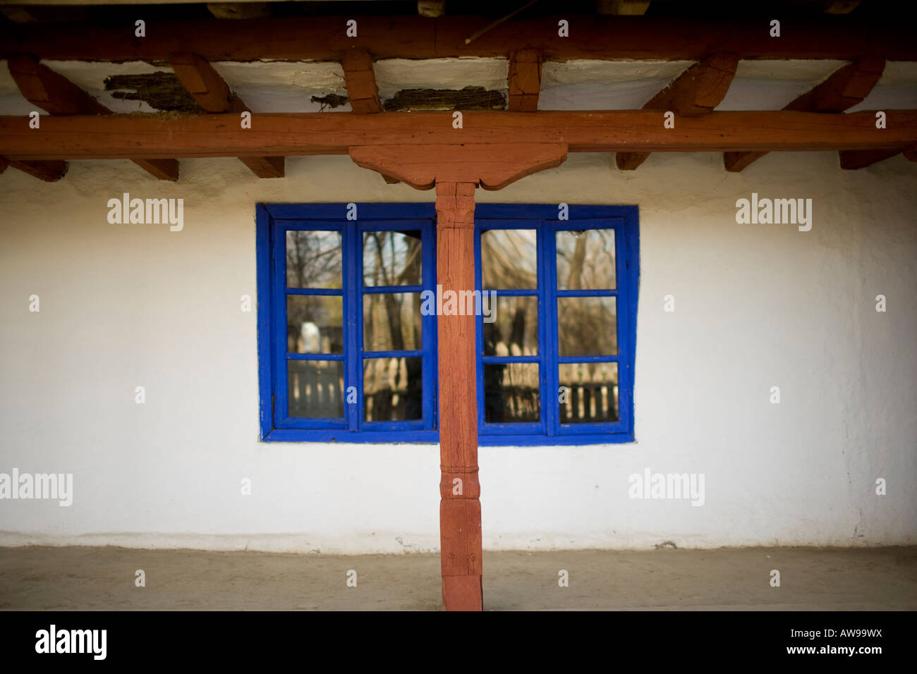 blue wooden window of an old cottage house Stock Photo - Alamy