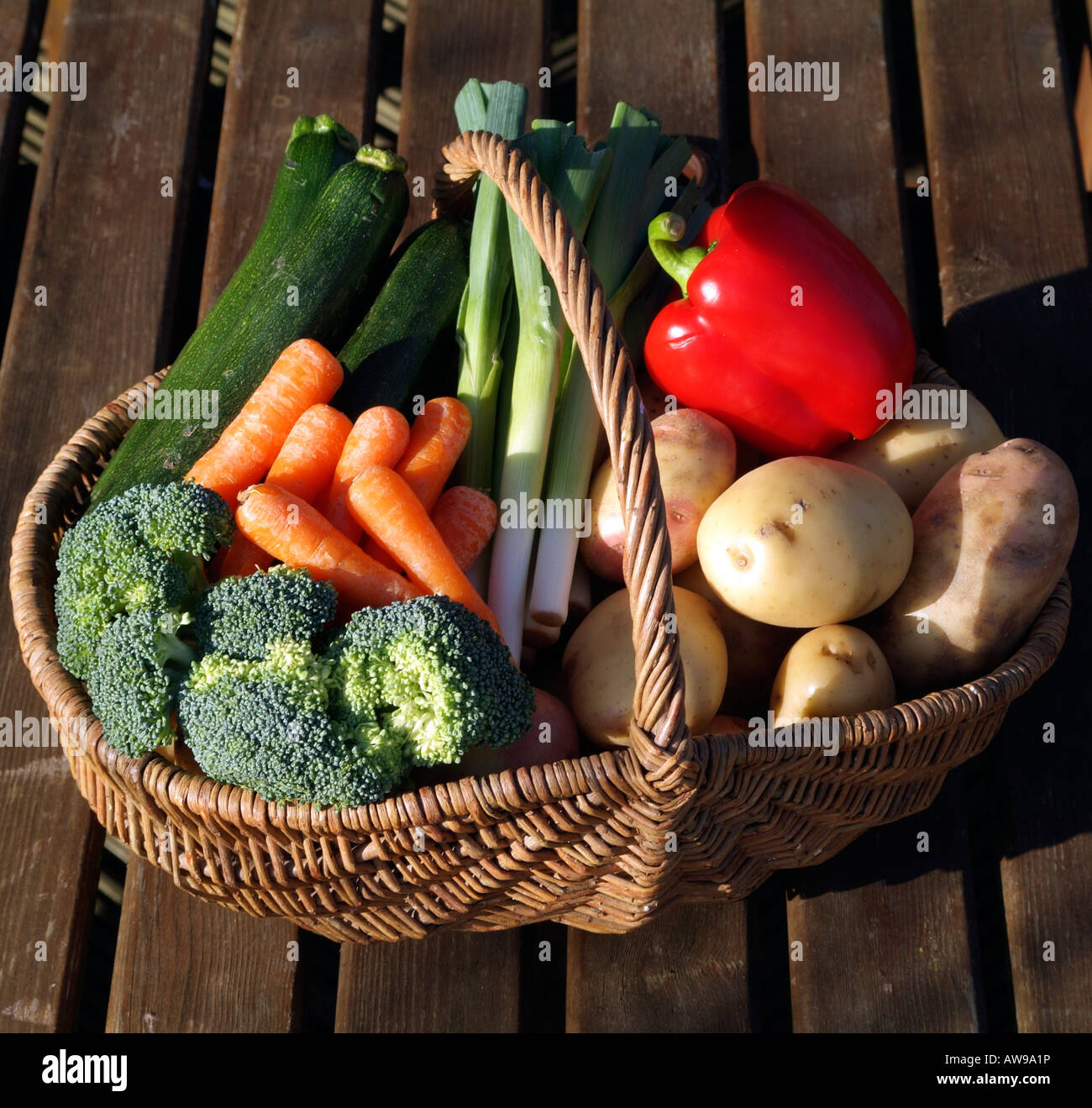 Selection of Fresh Vegetables in a Wicker basket Stock Photo - Alamy