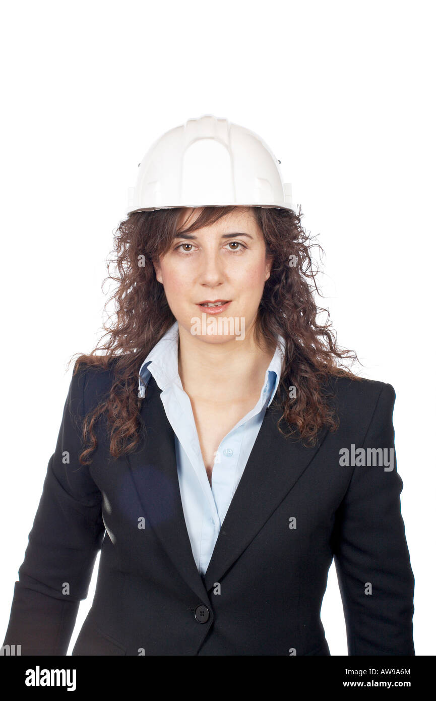 A serious female architect behind the white card Stock Photo - Alamy