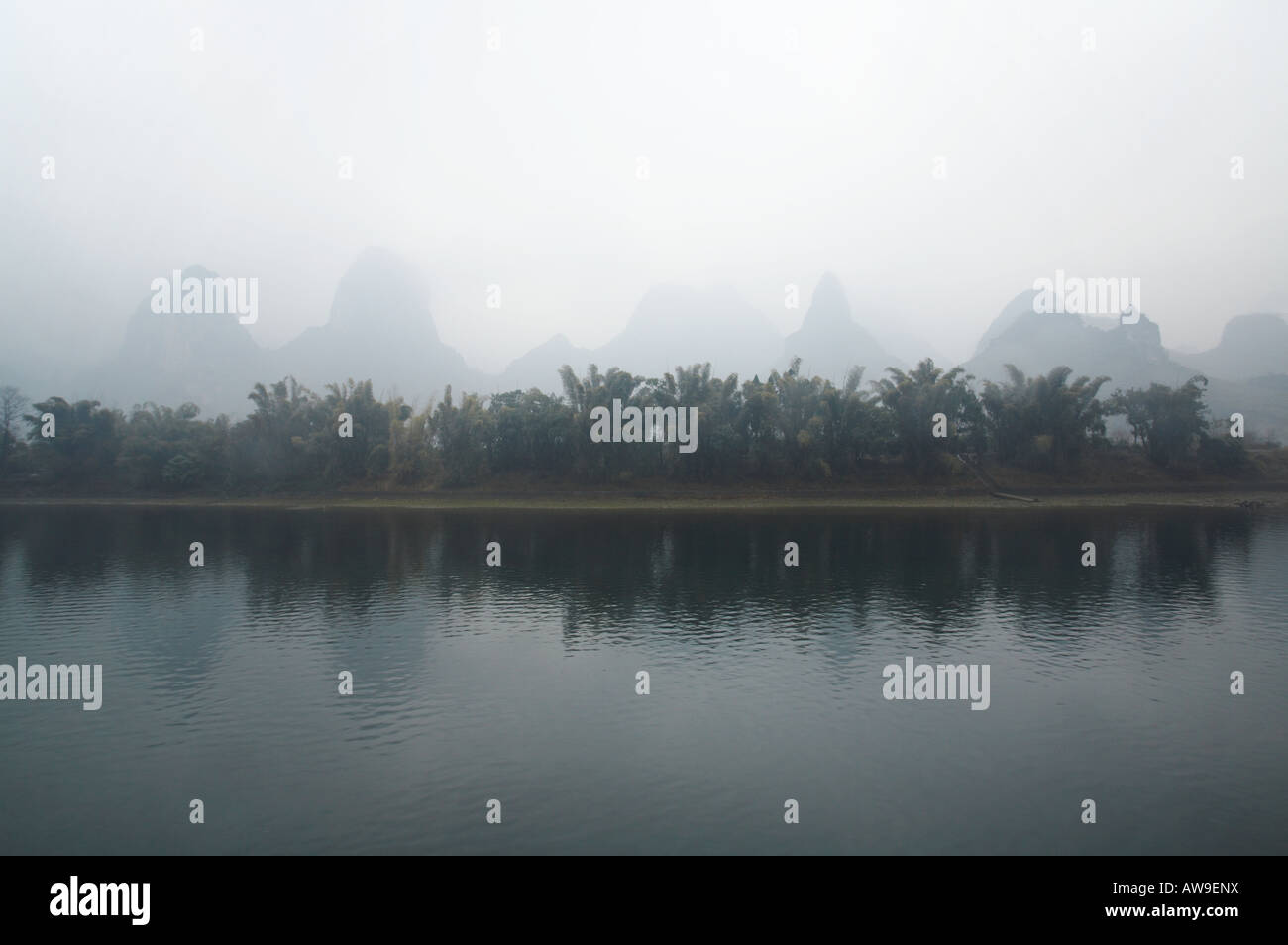 Karst mountain hill peaks on Li River in Guilin and Yangshuo region of ...