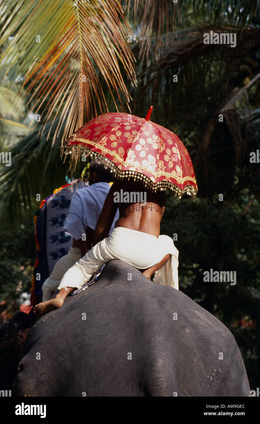 Man riding an elephant in an elephant procession, Kovalam, Kerala ...