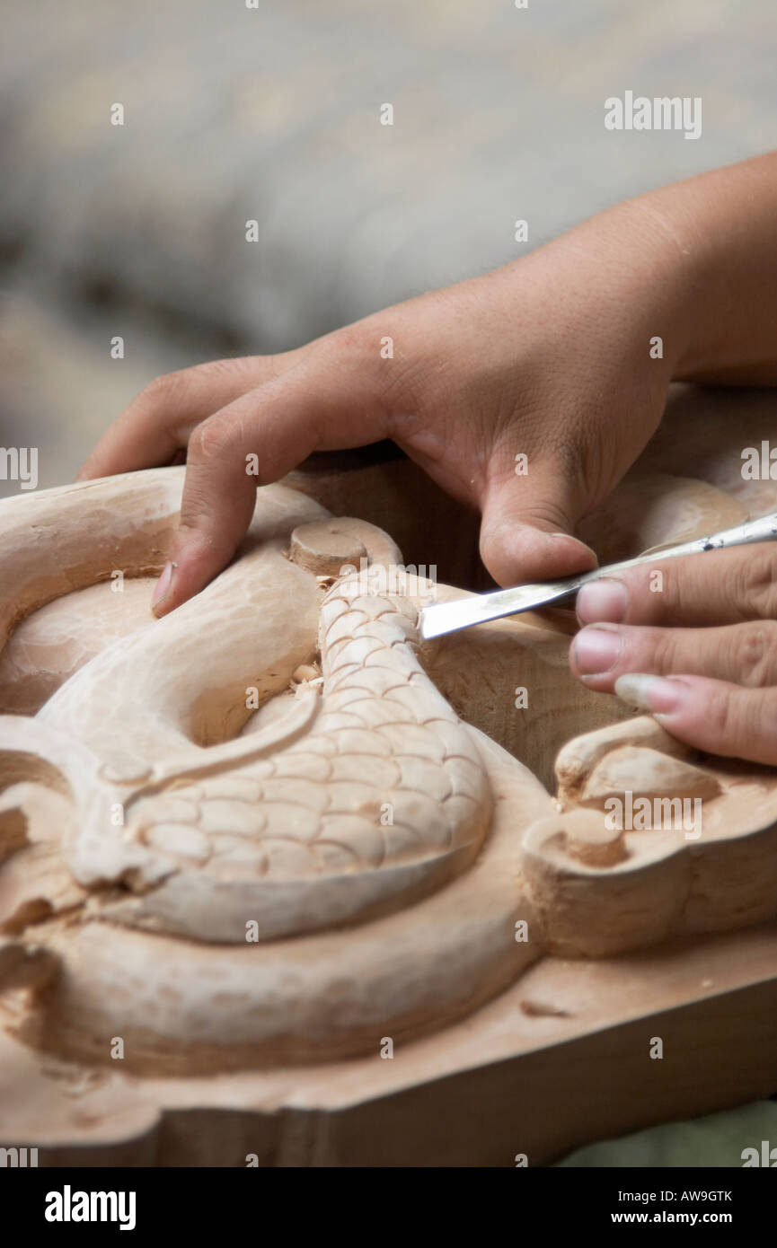 Close Up Of Carpenter Making Traditonal Wooden Decorations In UNESCO ...