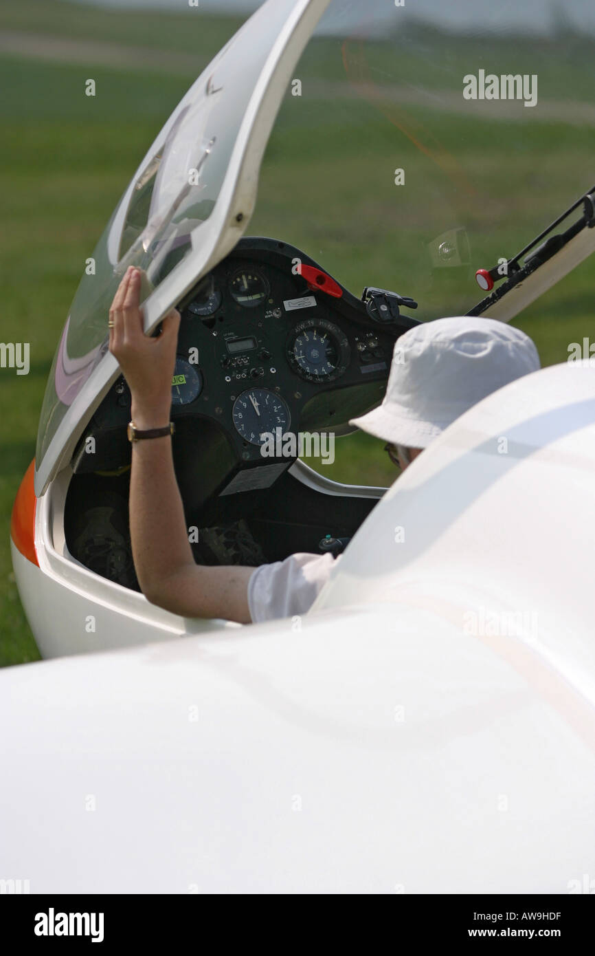 A modern glider with canopy open waiting for a launch Stock Photo - Alamy