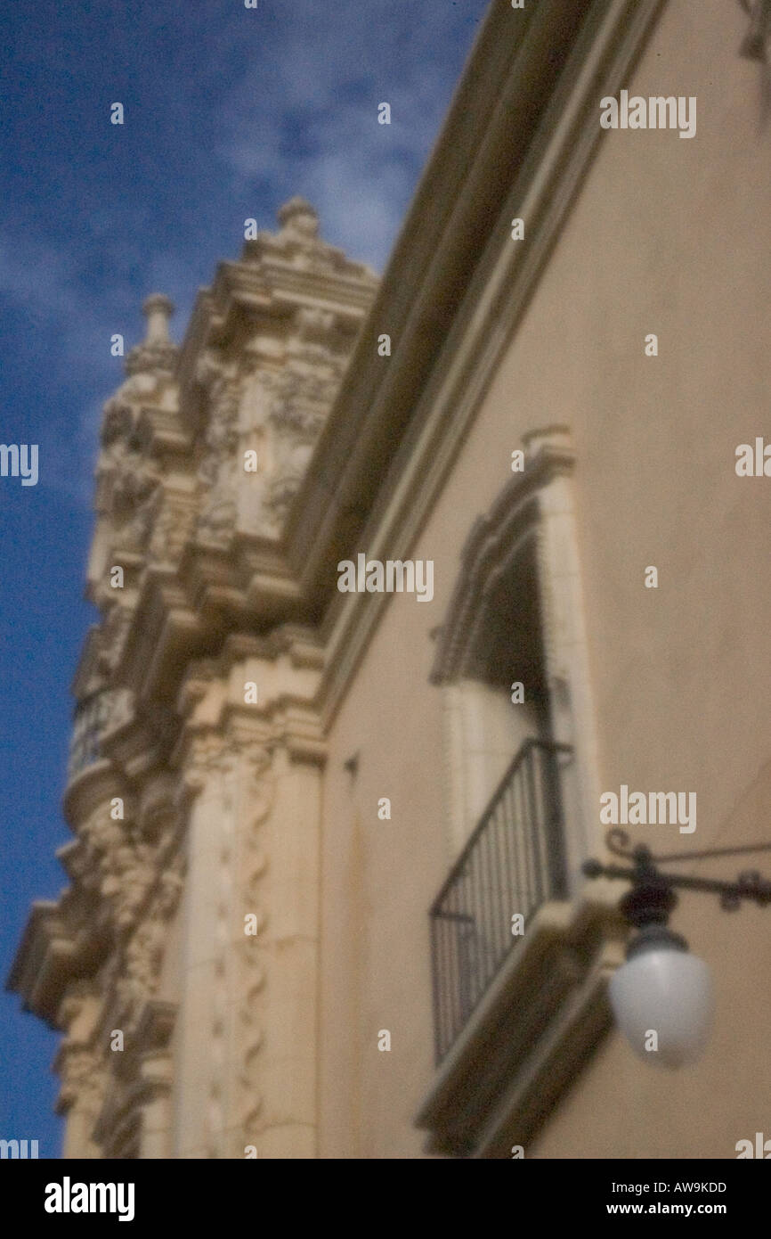 Balboa Park architecture with blur caused by a pinhole camera in San ...